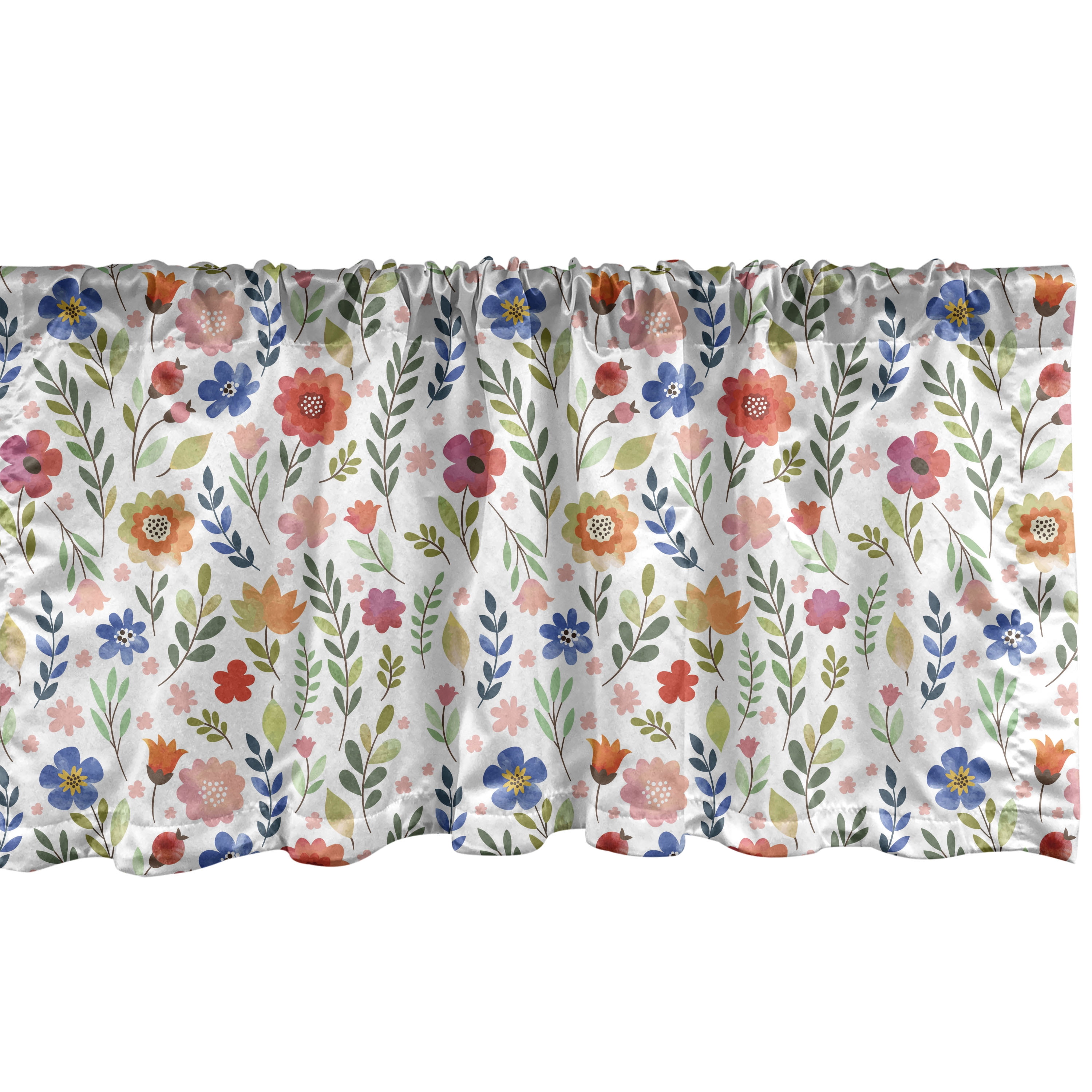 Watercolor Window Valance, Floral Patterned Illustration Leaves and ...