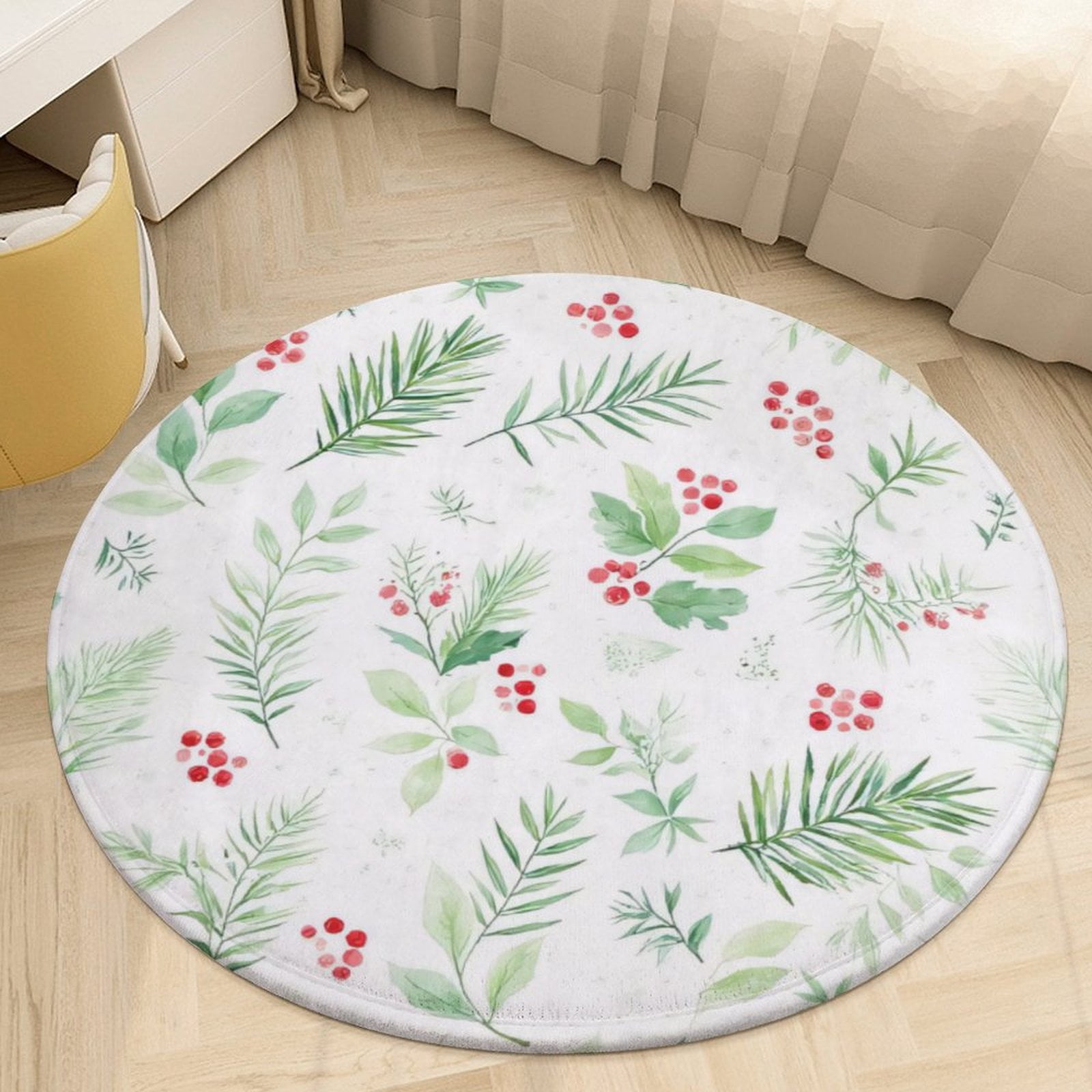 Watercolor Winter Botanical Pattern Round Area Rugs for Bedroom Living ...