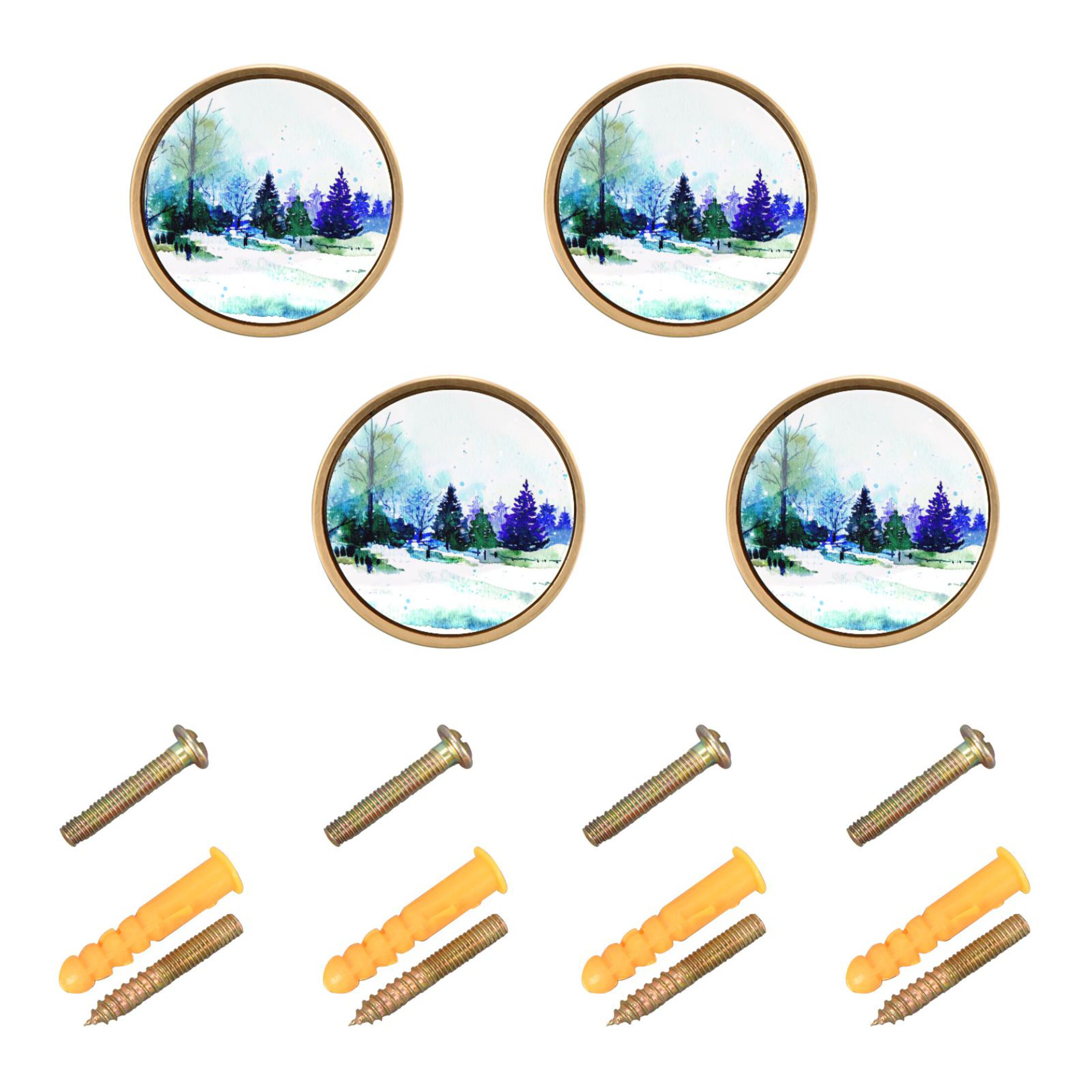 Watercolor Winter Forest Cabinet Knobs Kitchen Drawers Knobs Door Round Pulls Knob Handles ...