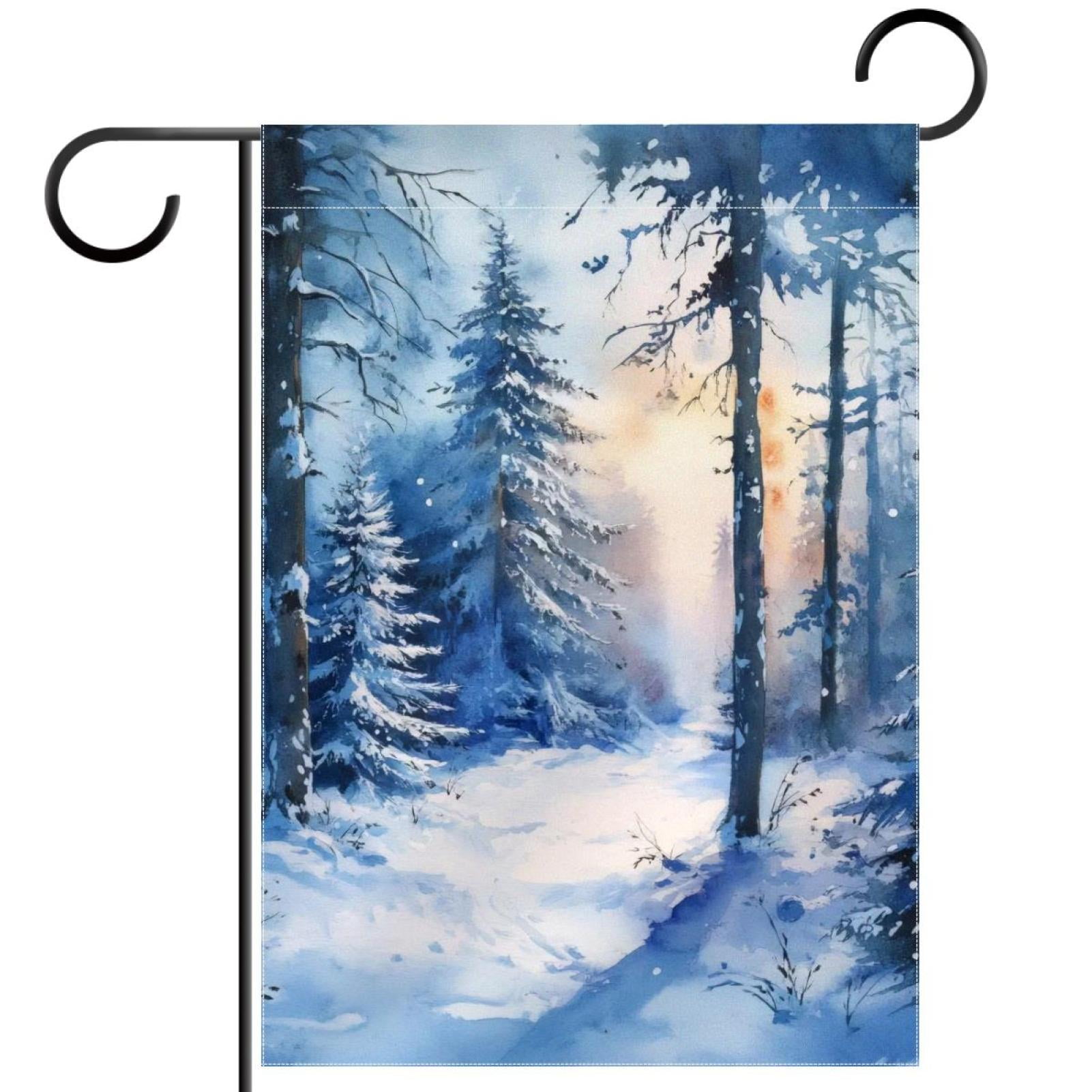 Watercolor Winter Scenery Seasonal Christmas Nature Double Sided Garden ...