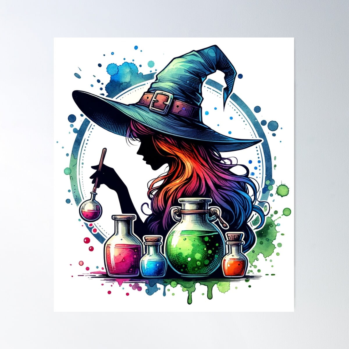 Watercolor Witch Making Potions Poster Wall Art, Modern Wall Decor For ...