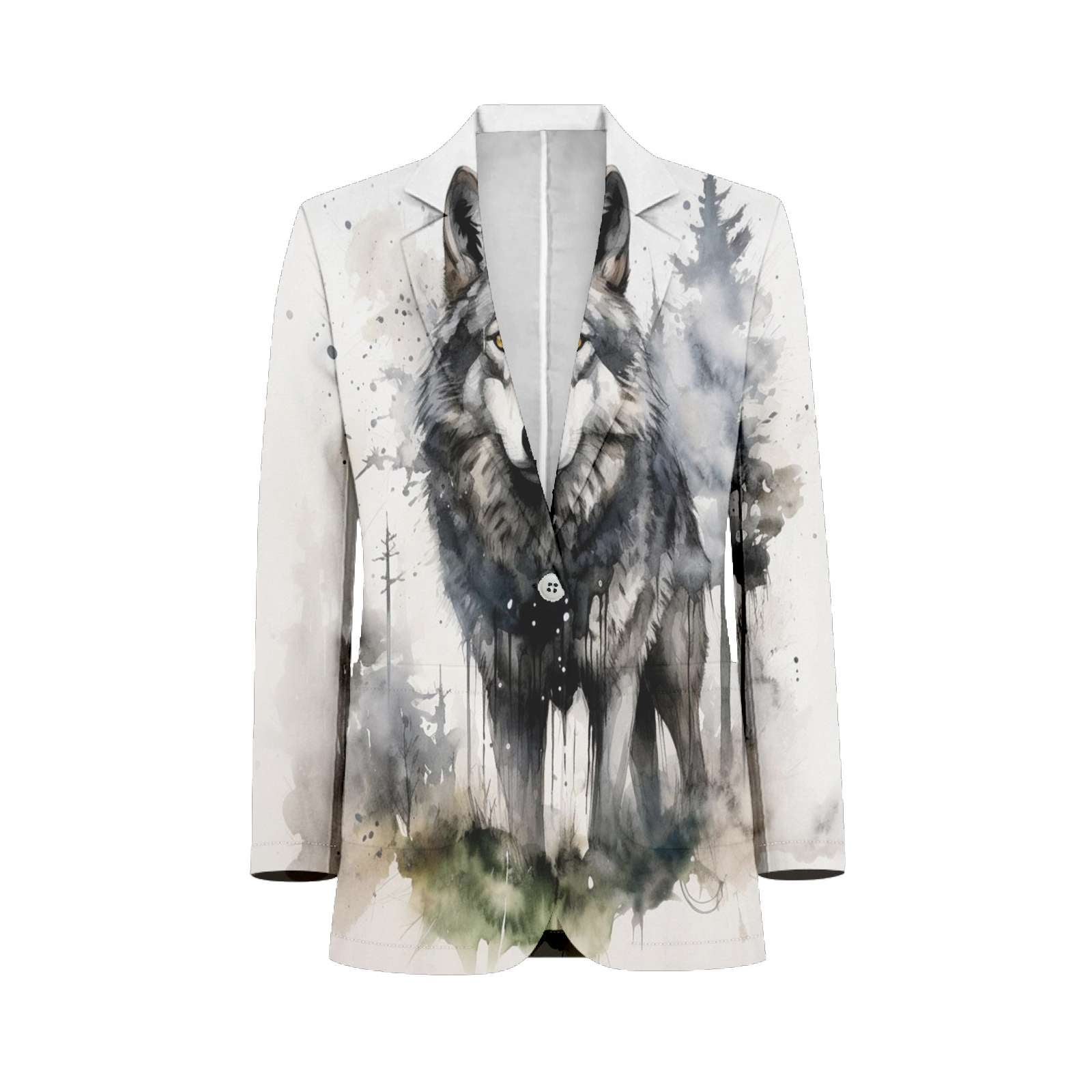 Watercolor Wolf In Forest Customized Men's Suits full man Shawl Collar ...