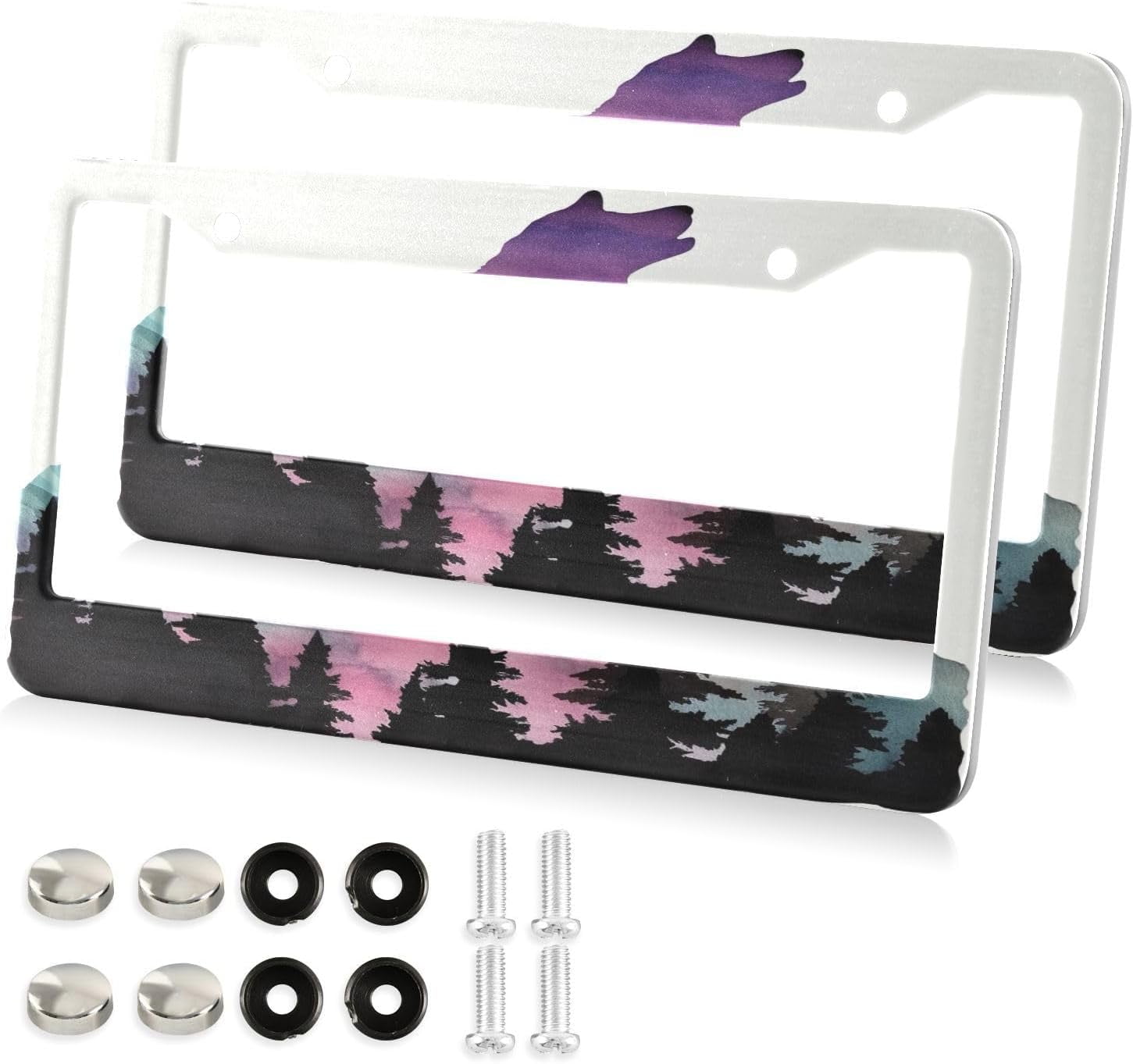 Watercolor Wolf License Plate Frame, Aluminum Car Tag Frames, 2 Pack ...