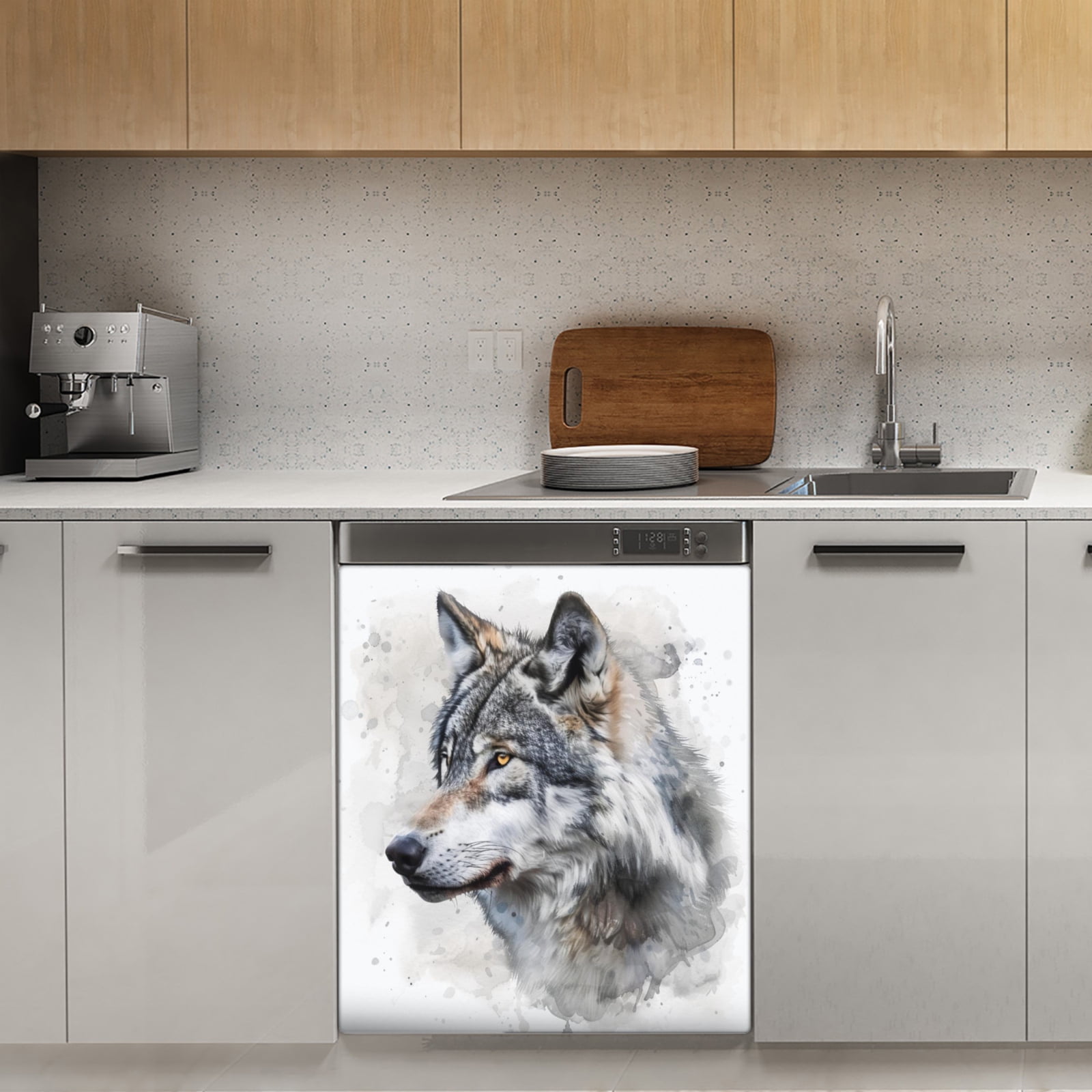 Watercolor Wolf Portrait(6) Dishwasher Magnet Cover Decorative Sticker for Home Cabinet Kitchen ...