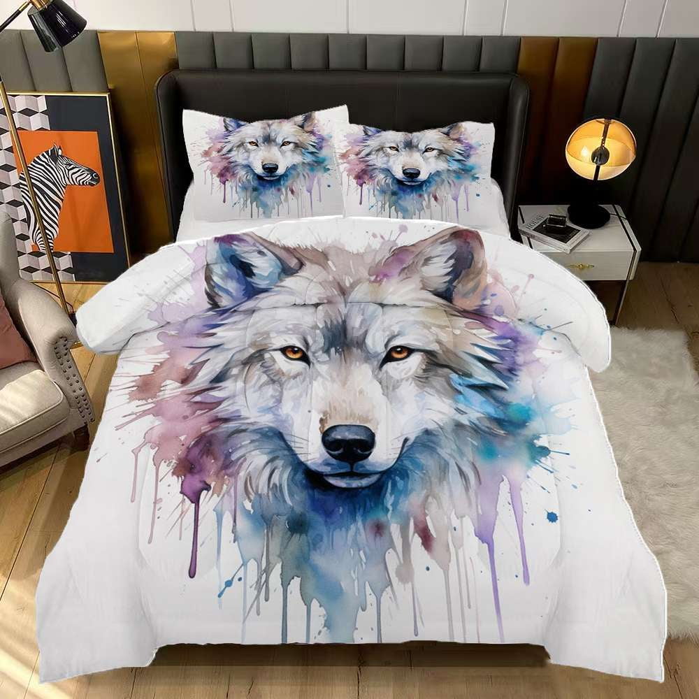 Watercolor Wolf Portrait Comforter Set King Size Bedding Set For Travl ...