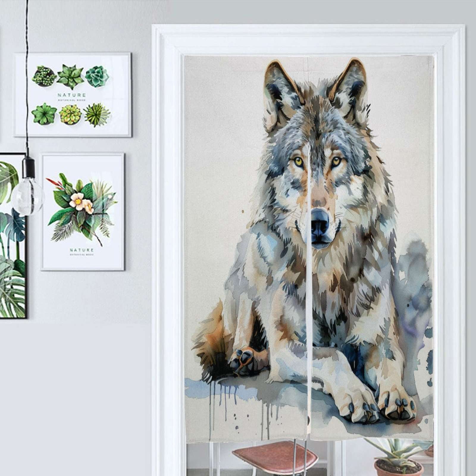 Watercolor Wolf Portrait Door Curtain Nordic Living Room DoorCurtain ...