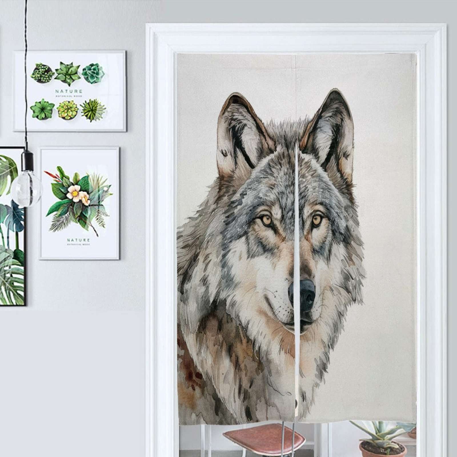 Watercolor Wolf Portrait Door Curtain Nordic Living Room DoorCurtain ...