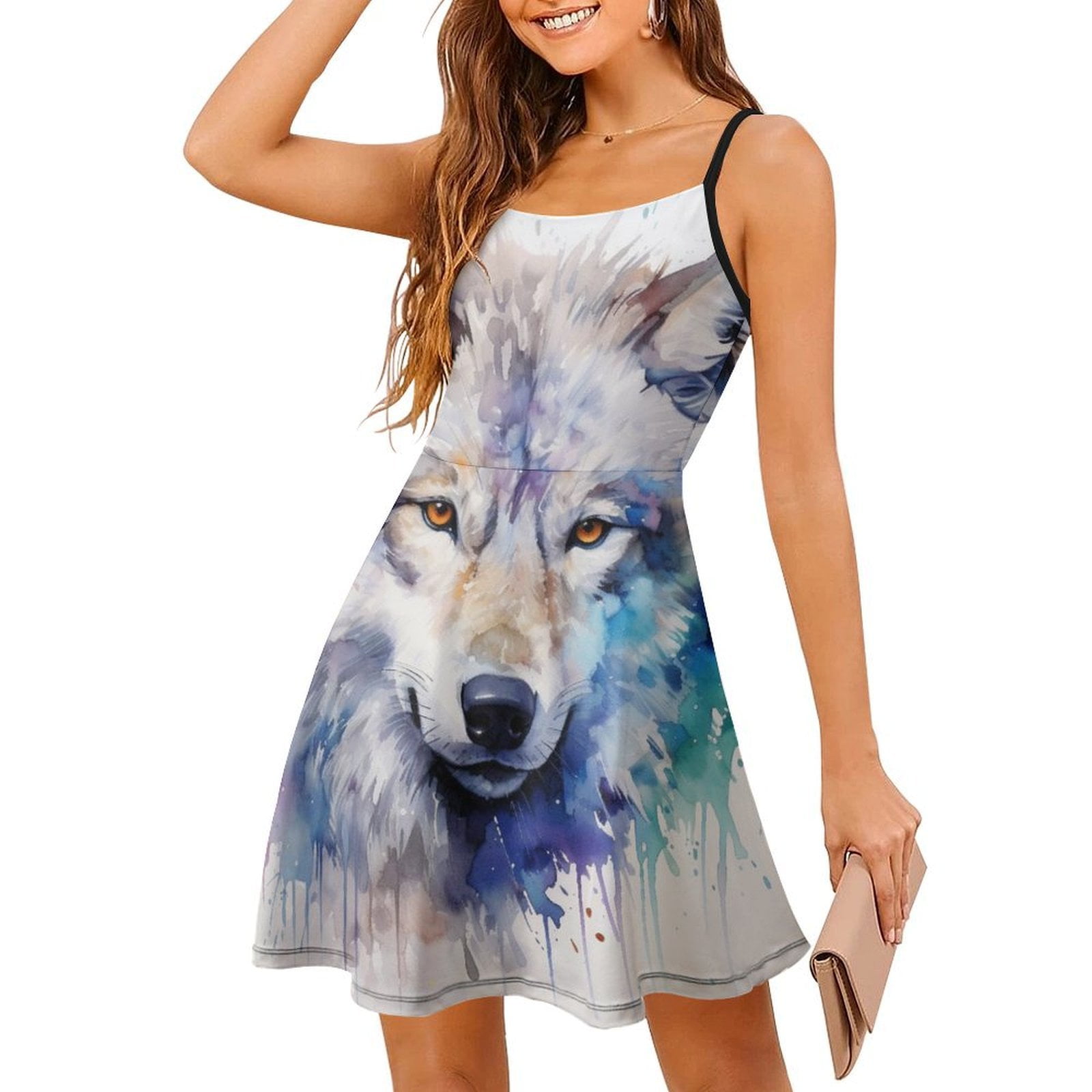 Watercolor Wolf Portrait Slip Dress Dresses For Woman Fairy Dress ...
