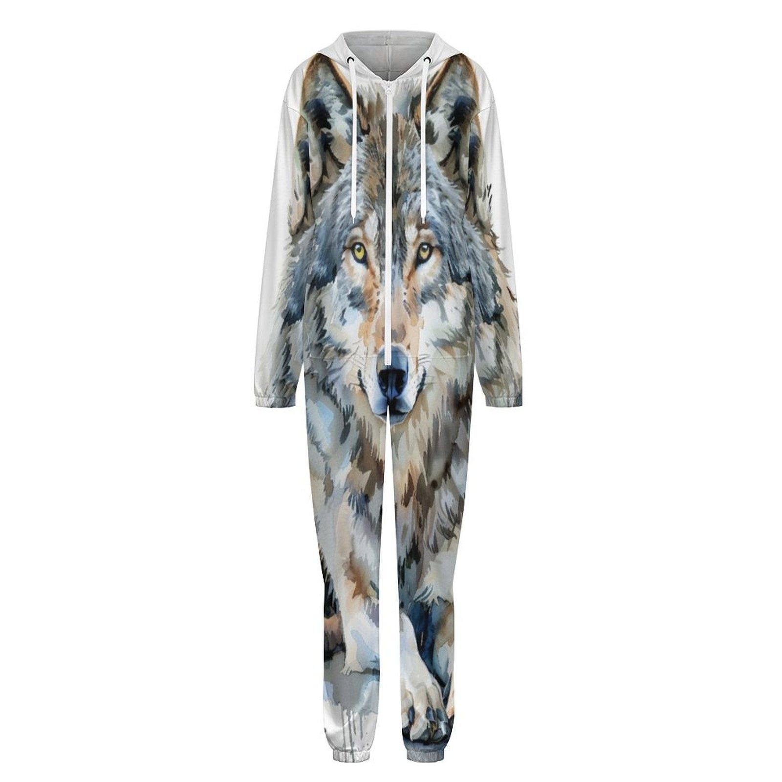 Watercolor Wolf Portrait Unisex Adult Onesie Pajamas with Pockets for ...