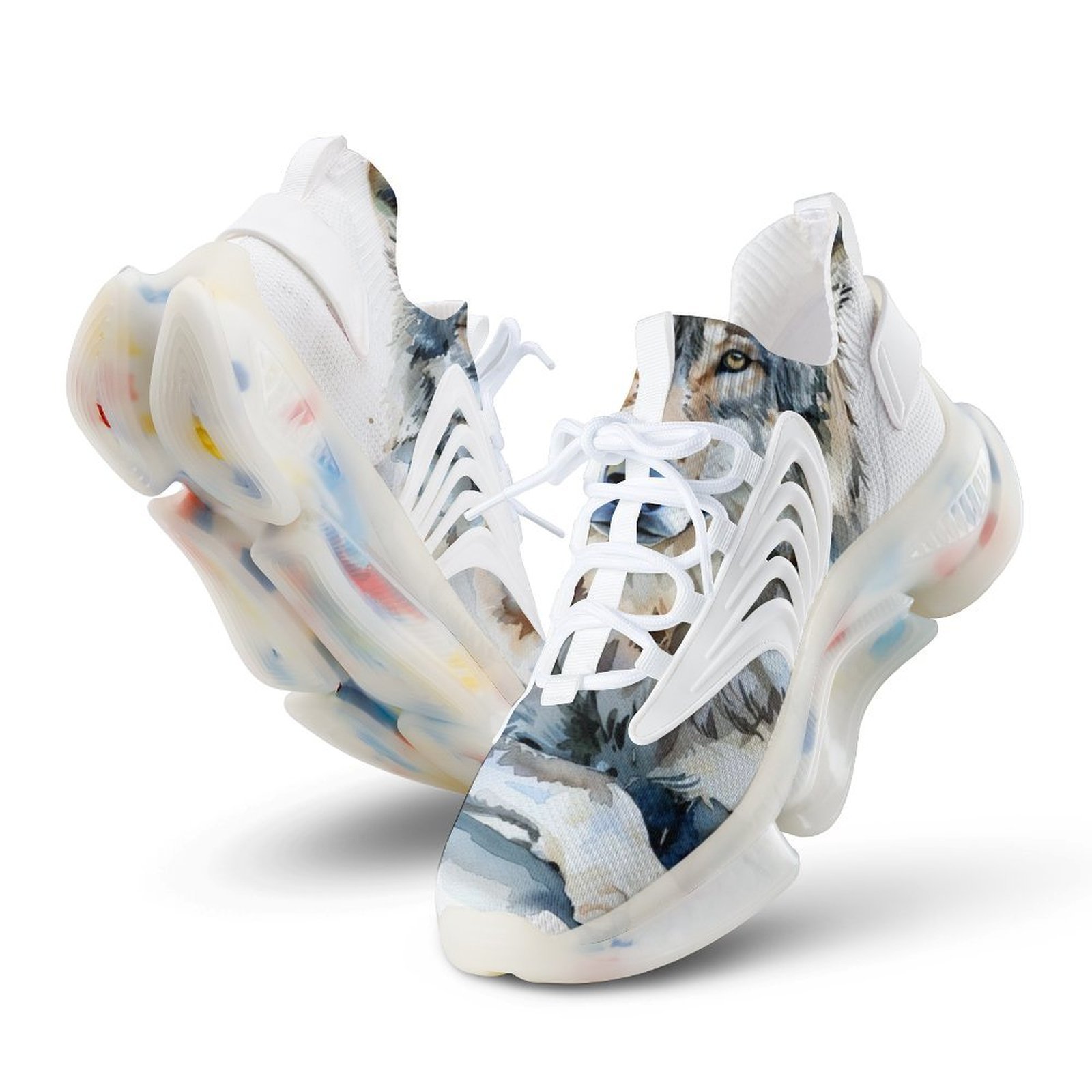 Watercolor Wolf Portrait Walking Shoes for Men Woman Lightweight Tennis ...