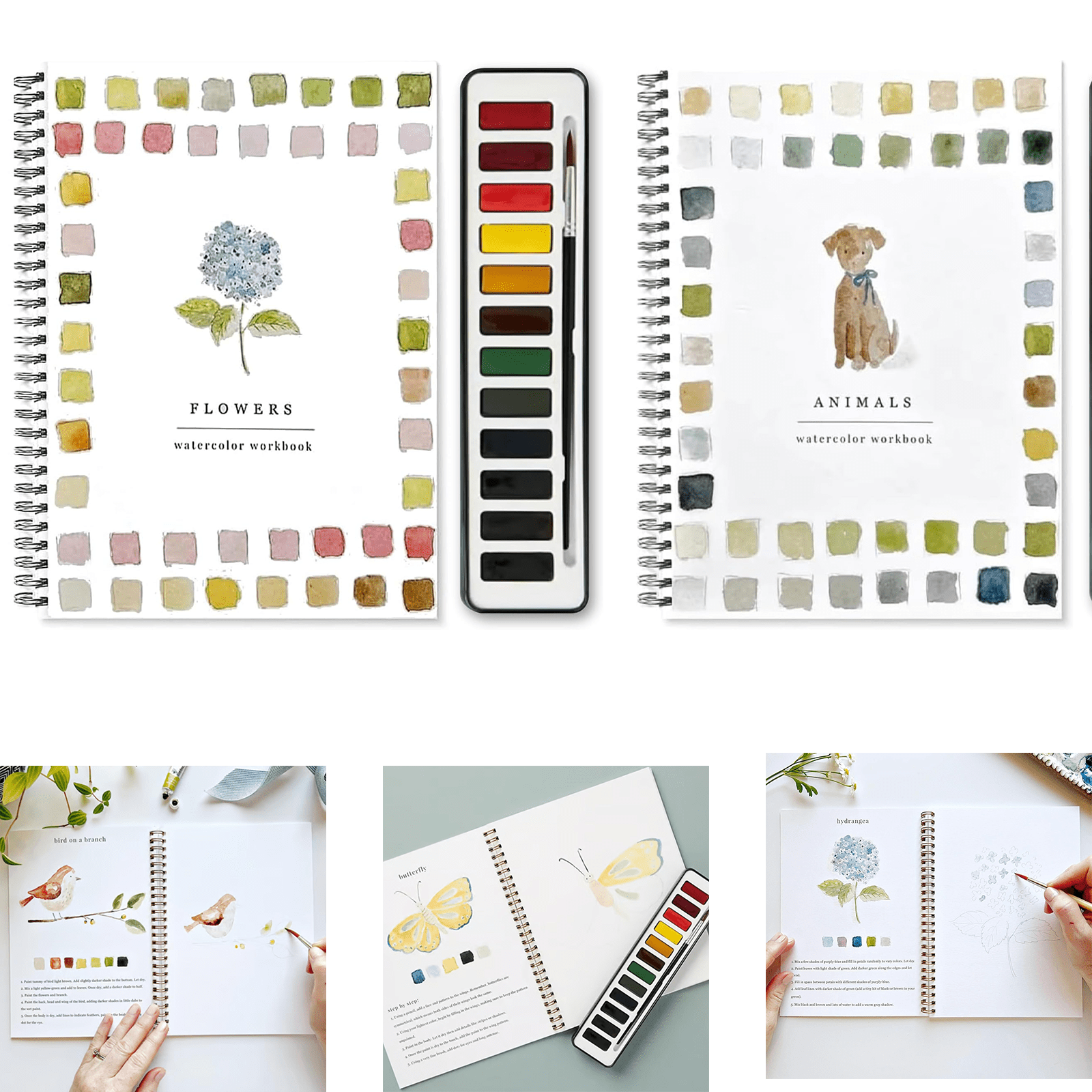 Watercolor Workbook， Beginner-Friendly Flowers & Animals Watercolor ...