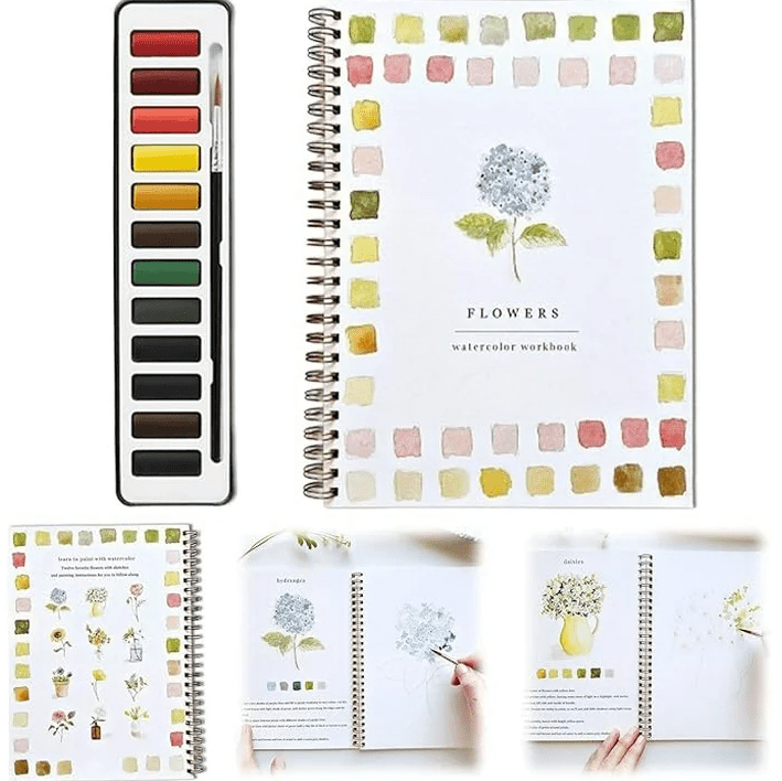 Watercolor Workbook, Beginner-Friendly Flowers Themes, Includes 12 ...