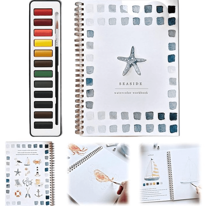 Watercolor Workbook, Beginner-Friendly Seaside Patterns, Comes with 12 ...