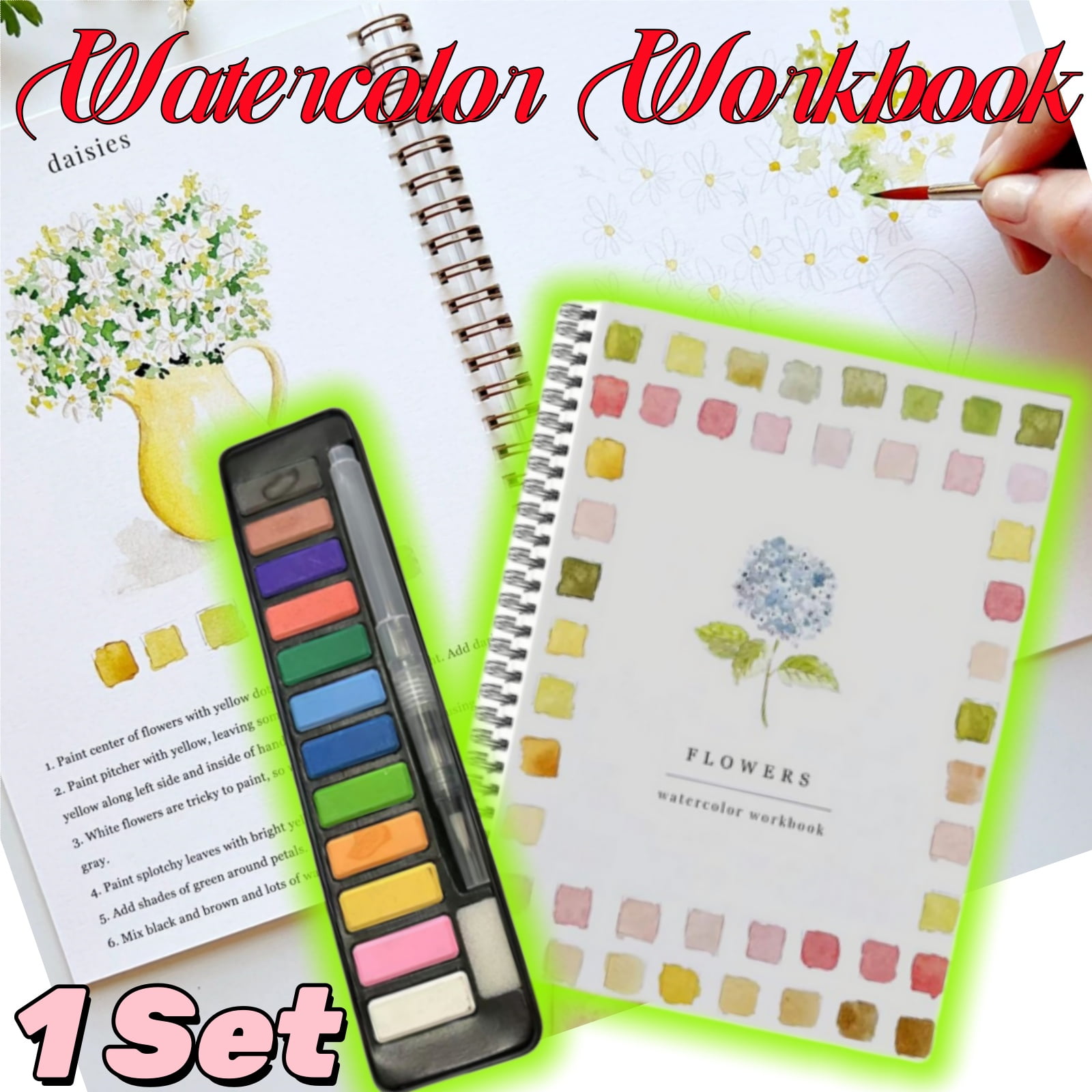 Watercolor Workbook for Beginners, 12 Colors Paint Set, Art Watercolor ...