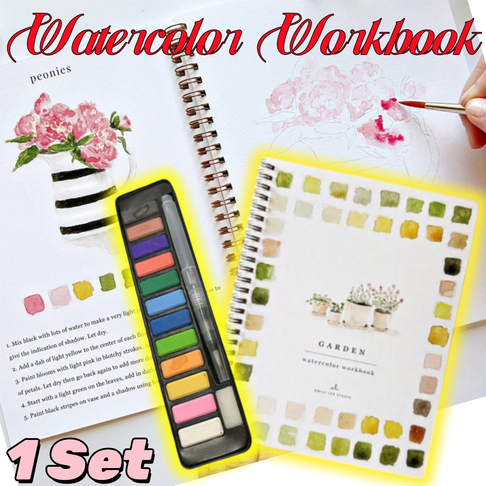 Watercolor Workbook for Kids, 12 Colors Watercolor Paint Set with Brush ...