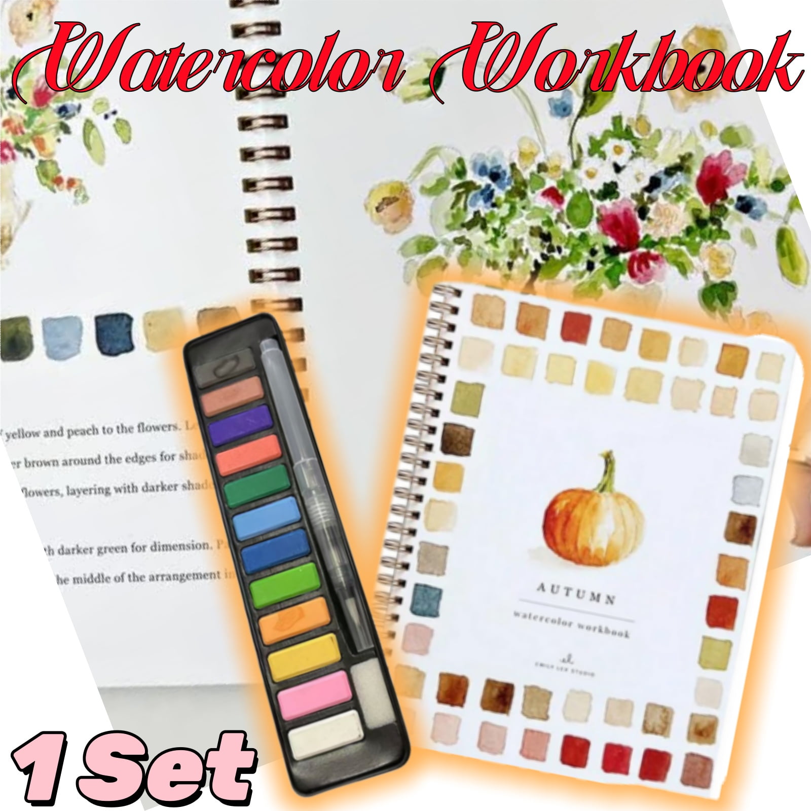 Watercolor Workbook with Sketches, 12-Color Paint Set with Brush, Birds ...