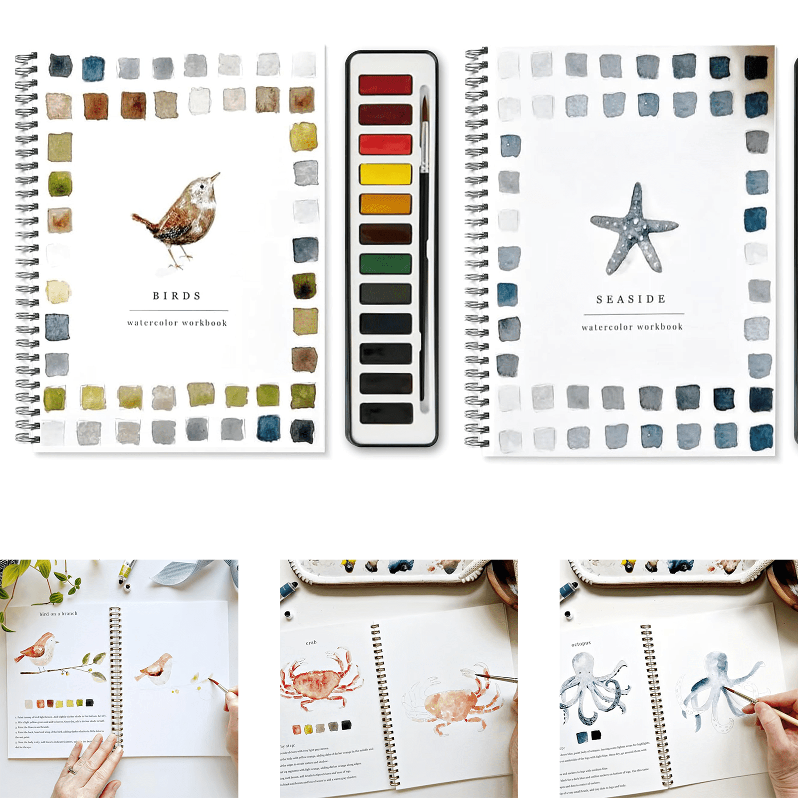 Watercolor Workbook for adults， Beginner-Friendly Birds & Seaside ...