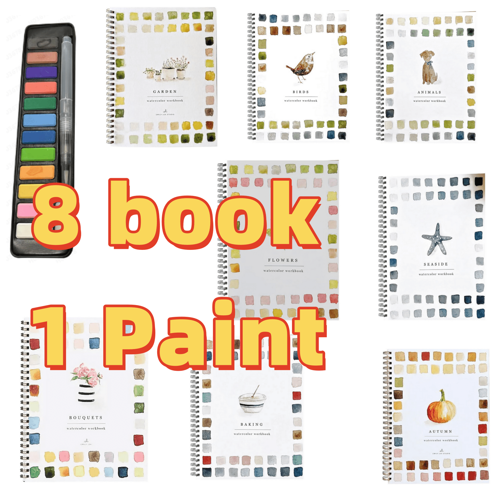 Watercolor Workbook with Sketches, Lex Studio, 12 Colors Paint Set ...