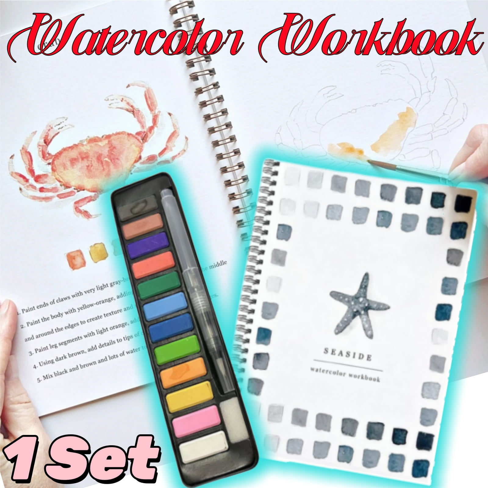 Watercolor Workbook with Sketches for Beginners, 12 Colors Paint Set ...