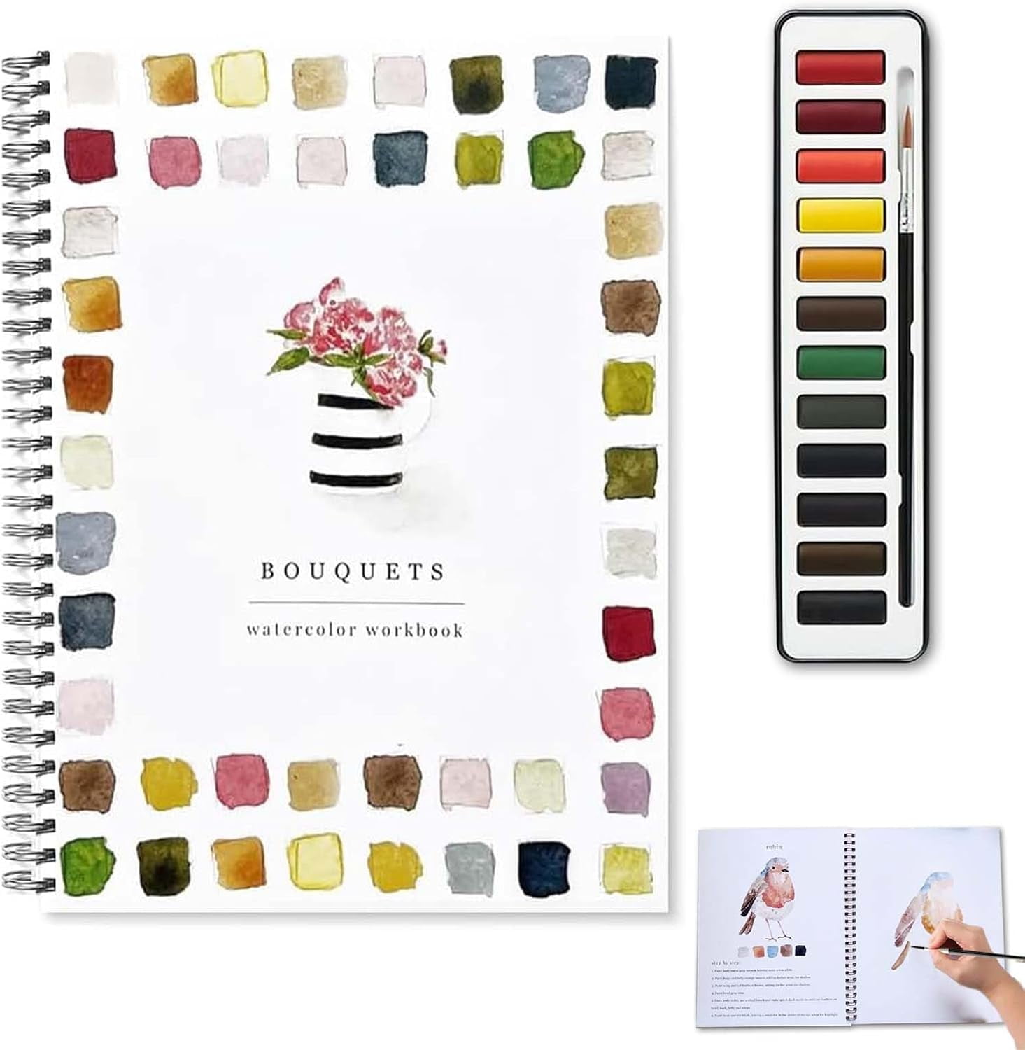 Watercolor Workbooks, 12 Colors Watercolor Paint Set with Paint Brush ...