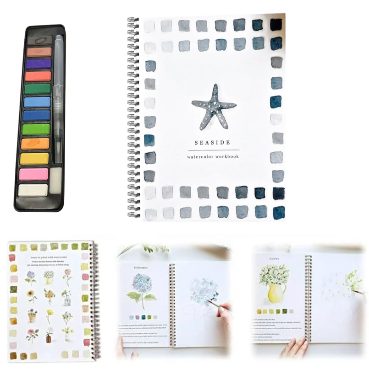 Watercolor Workbooks for Beginners Adults Kids, 12 Colors Paint Set ...