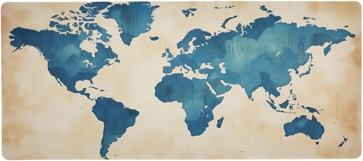 Watercolor World Map Mouse Pad,Waterproof Desk Mat for Desktop,Non-Slip ...