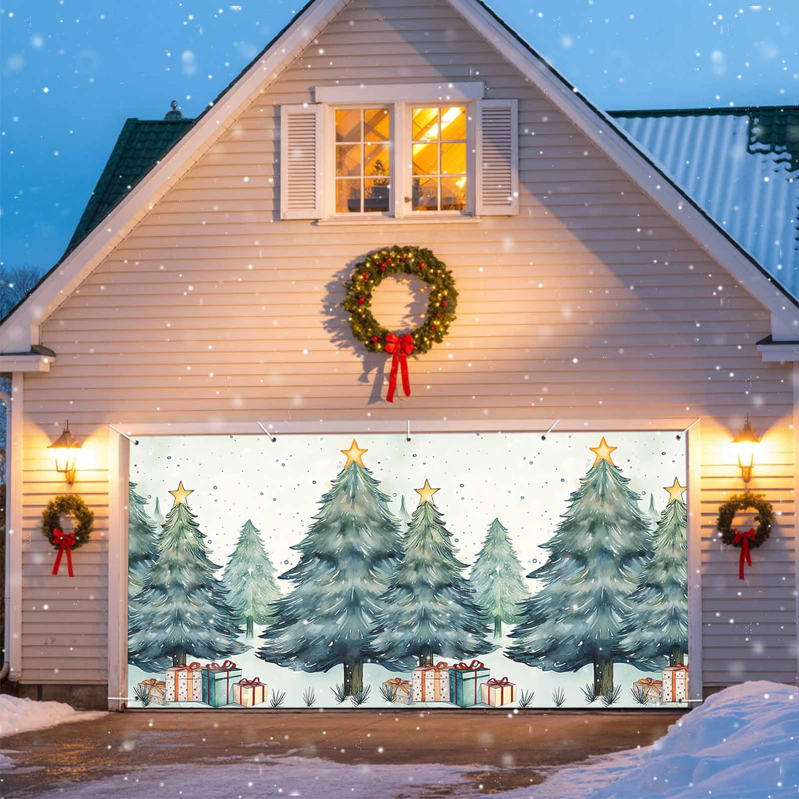 Watercolor Xmas Tree Christmas Garage Door Decorations, 6.9x8ft Garage ...
