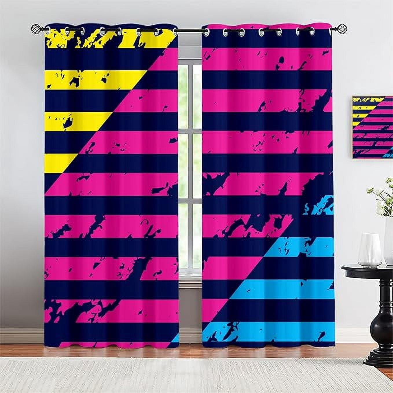 Watercolor Yellow Blue Purple Red Texture Blackout Curtains, Abstract ...