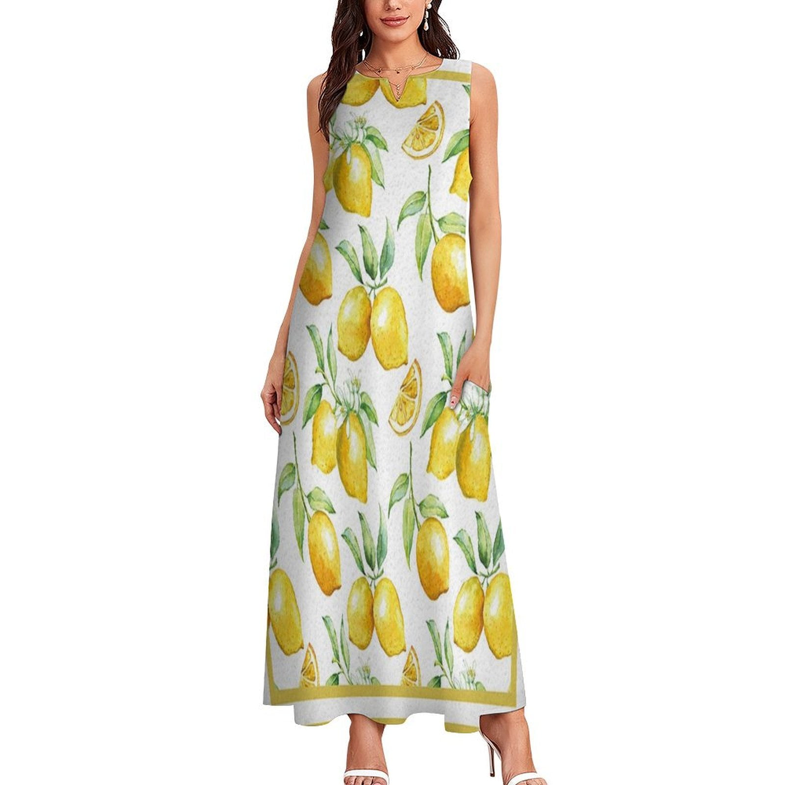 Watercolor Yellow Fruit Lemon Long Dress Luxury Woman Evening Dress ...