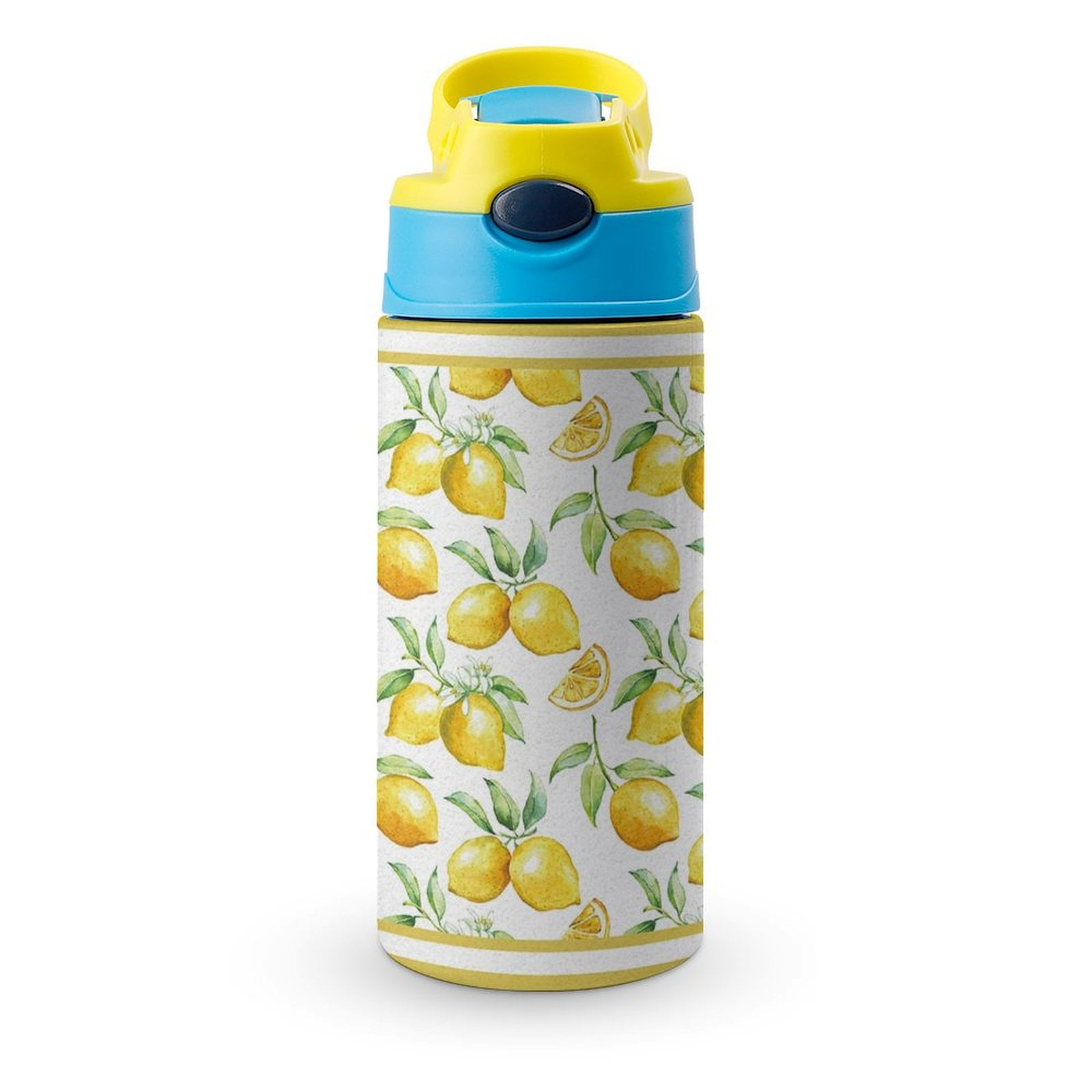 Watercolor Yellow Fruit Lemon Water Bottle with Straw And Lid Stainless ...