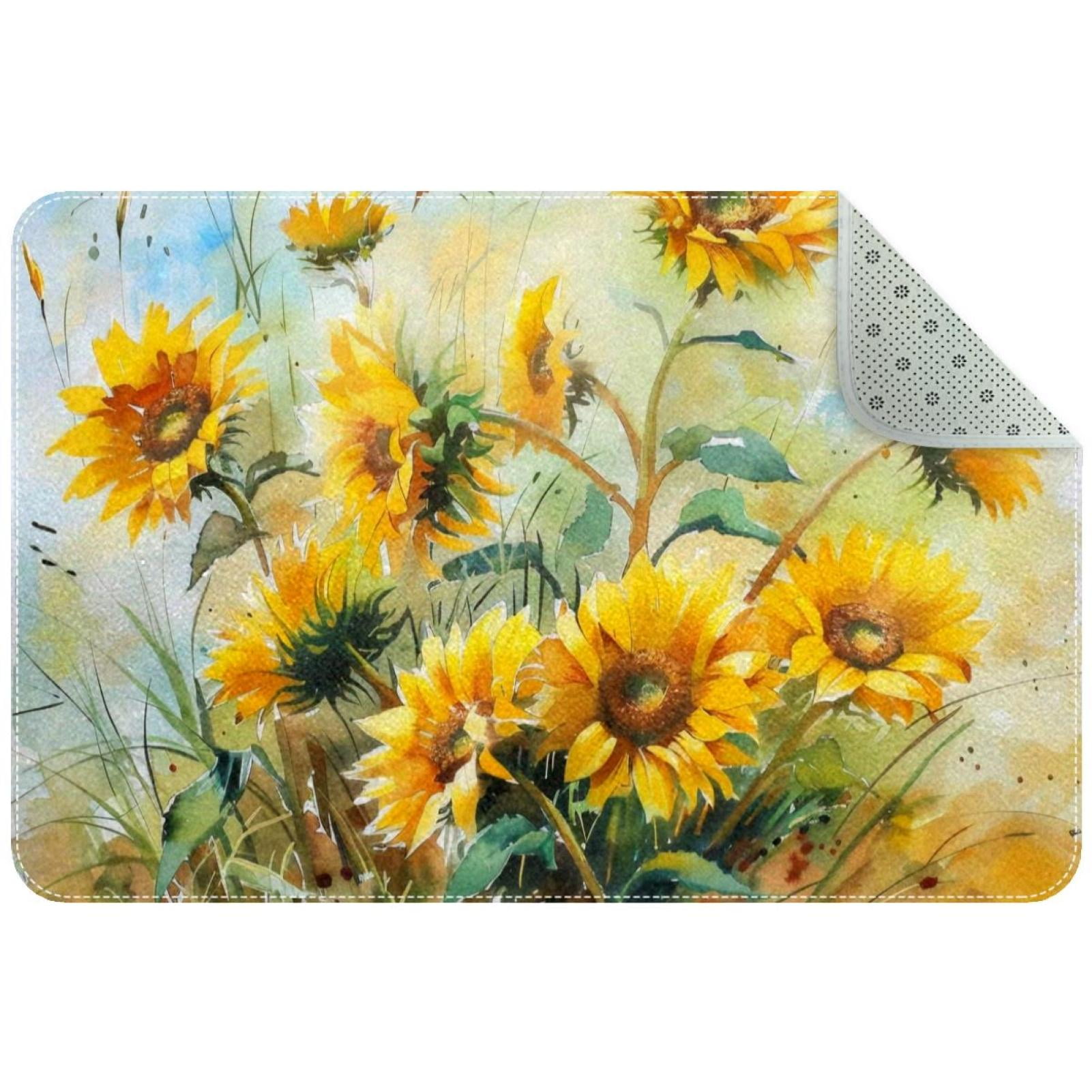 Watercolor Yellow Sunflowers Floral Entryway Rug, 2x3 Area Rug Indoor ...