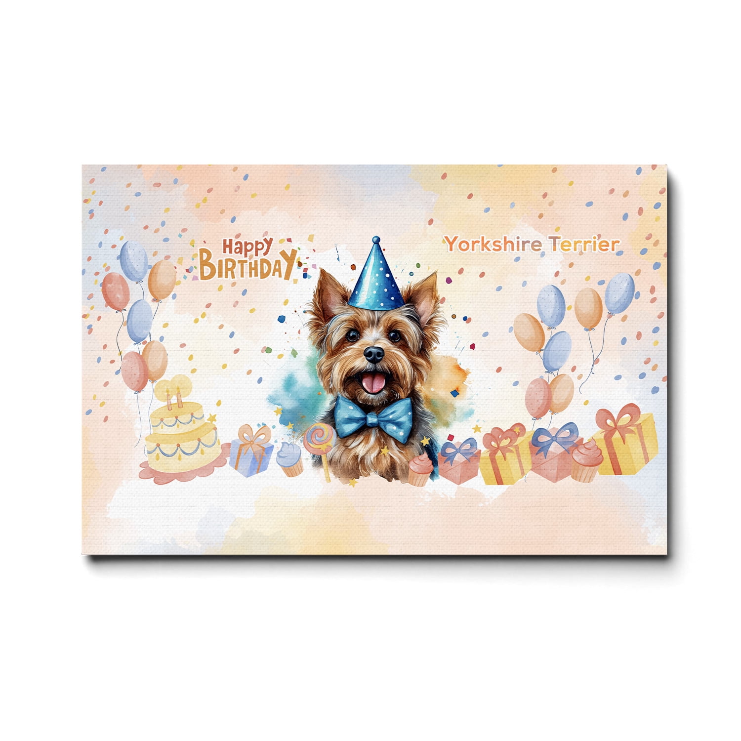 Watercolor Yorkshire Terrier Happy Birthday Celebration Balloons Gift ...