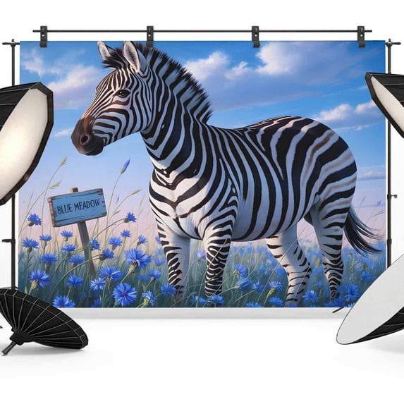 Watercolor Zebra Photography Backdrop 10x8FT, Blue Flower Grassland Sky ...