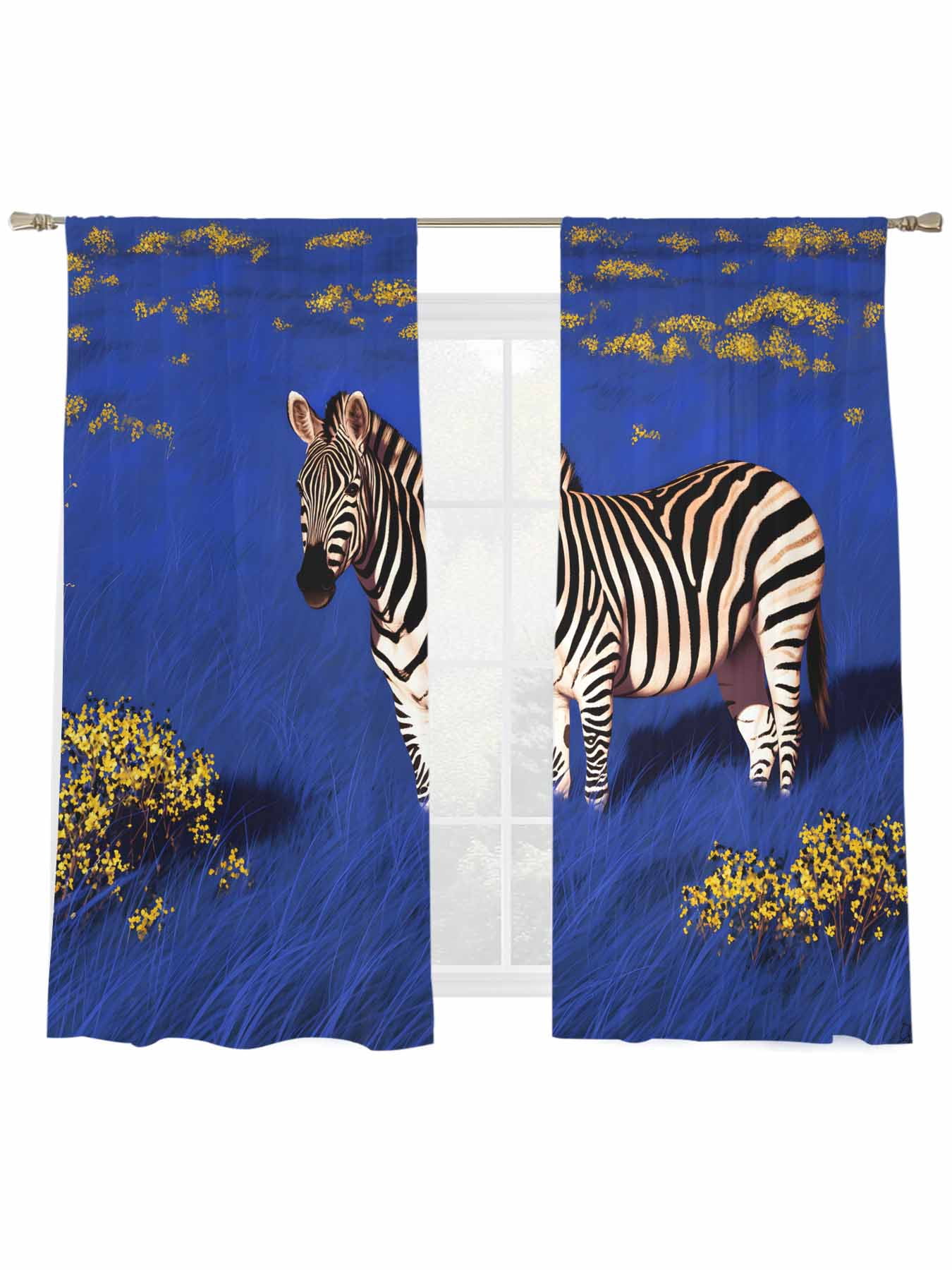 Watercolor Zebra Sheer Curtains 2 Panels Set Navy Theme Grassland ...