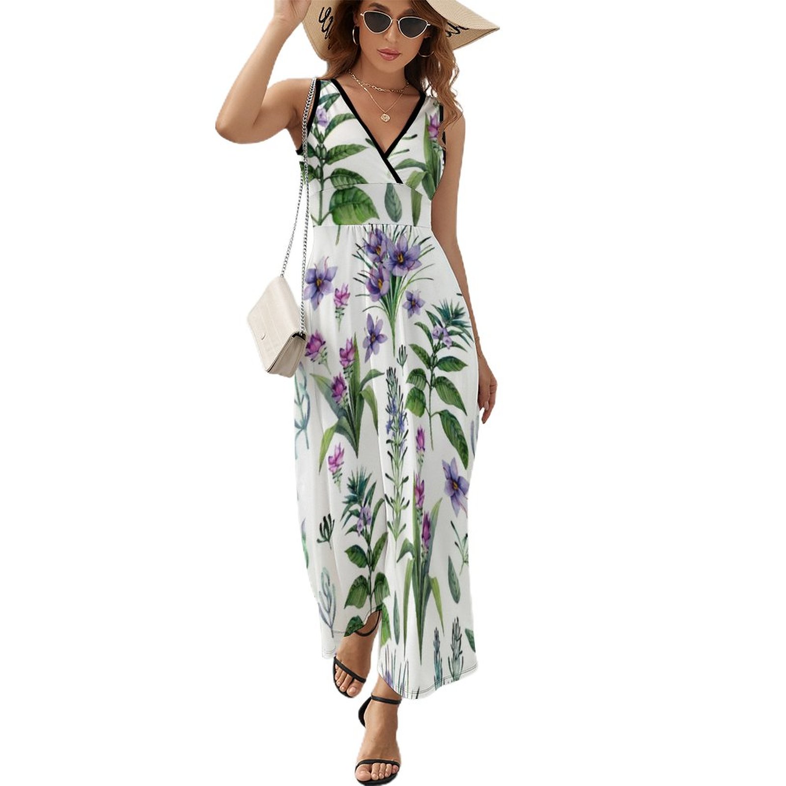 Watercolor botanical collection of herbs and spices Sleeveless Dress ...