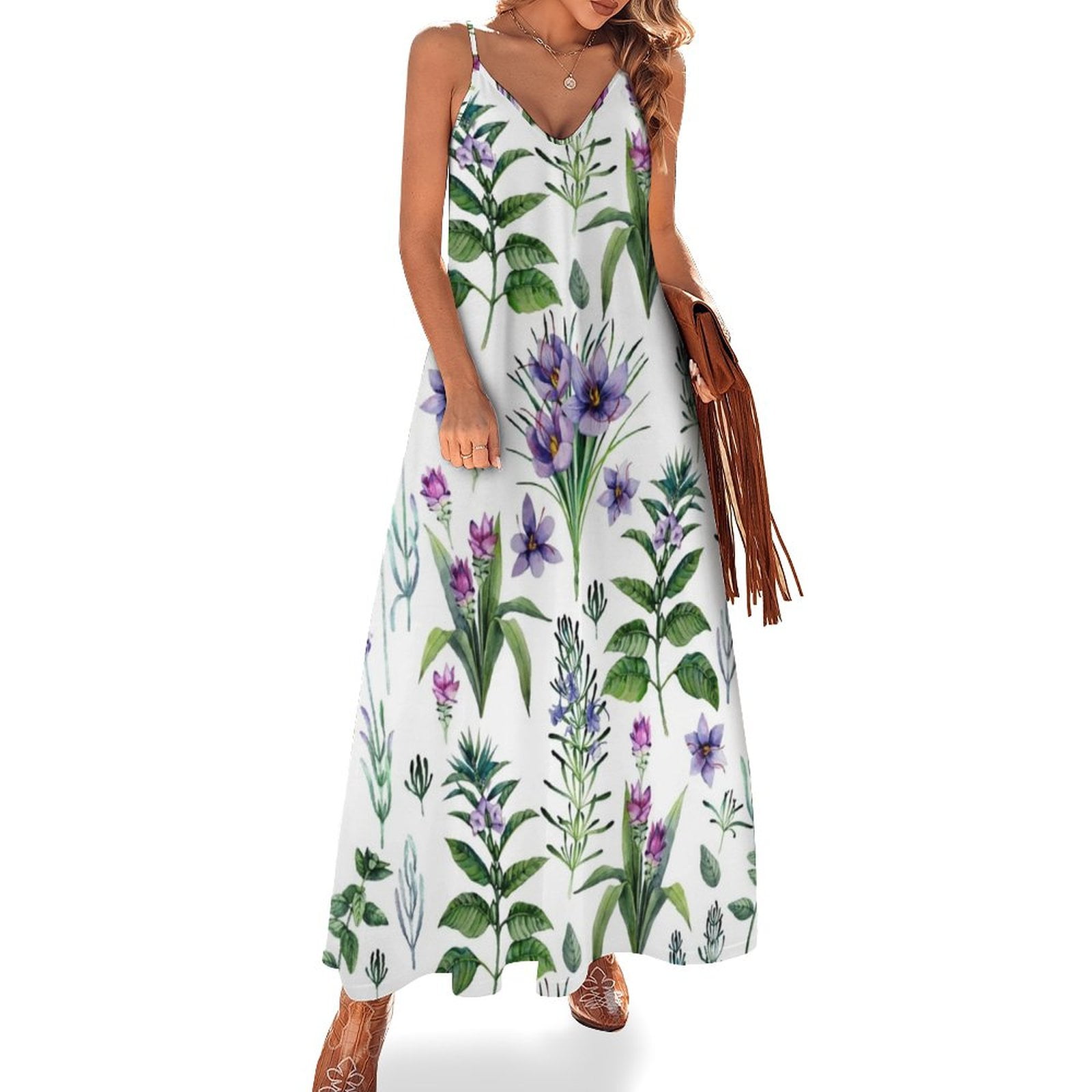 Watercolor botanical collection of herbs and spices Sleeveless Dress ...