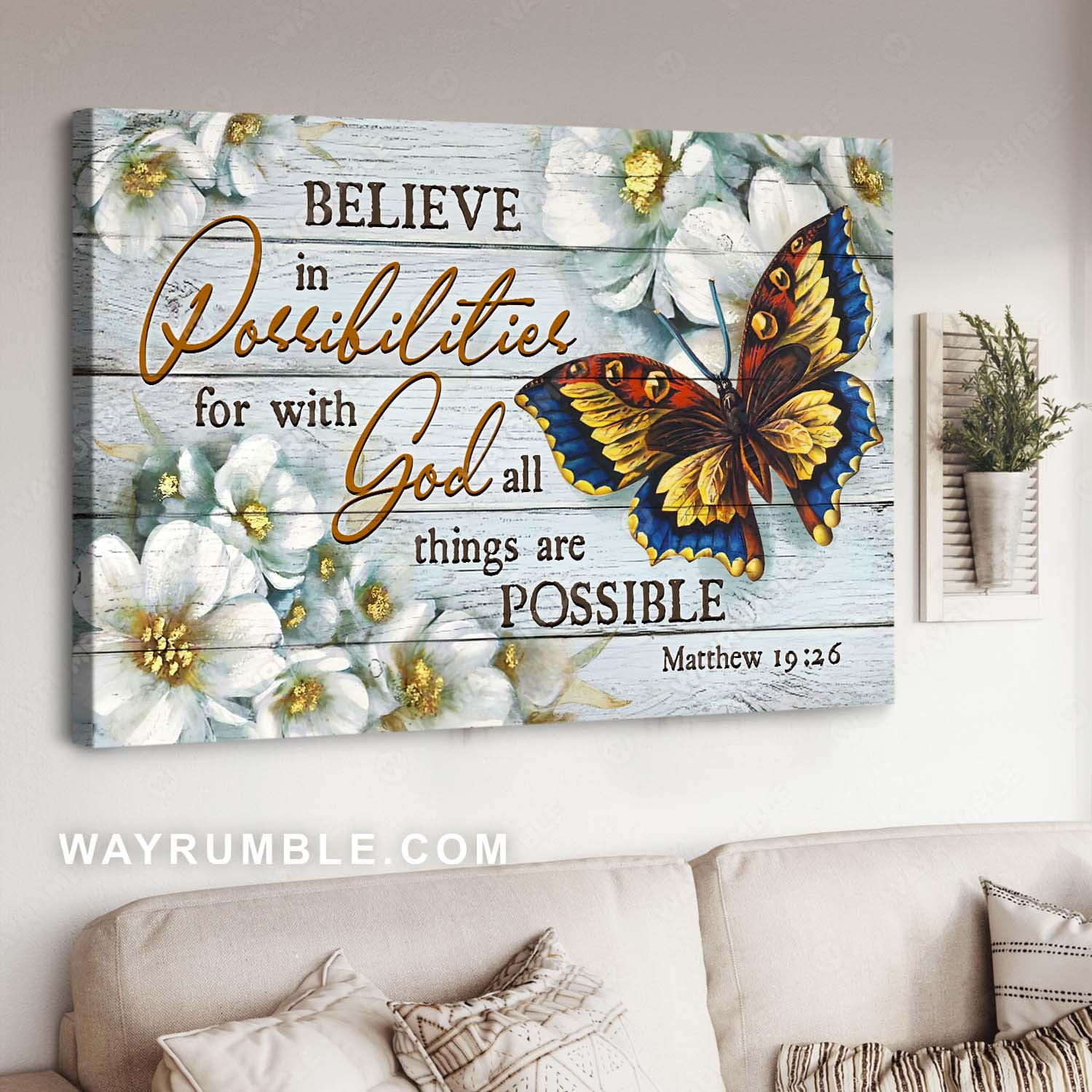 Watercolor butterfly, White flower, Inpirational art, With God all ...