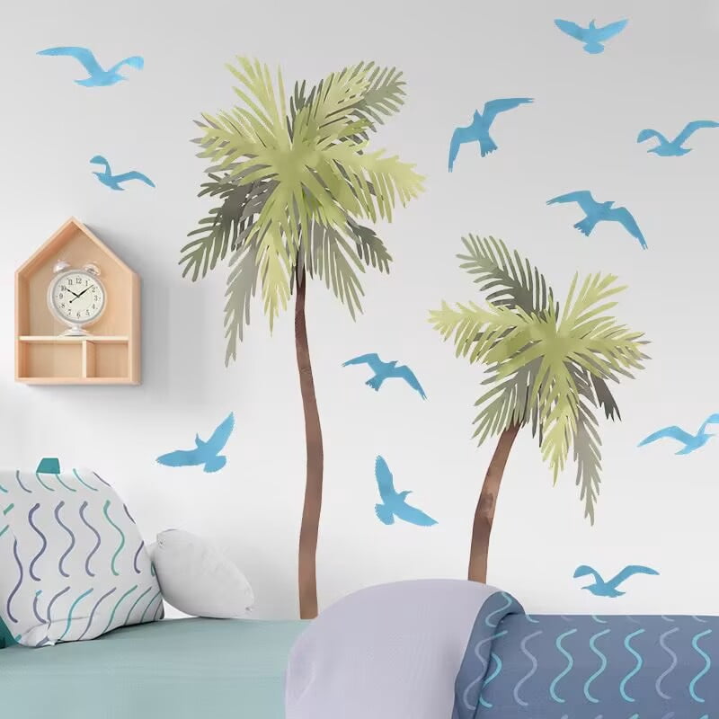 Watercolor coconut tree stickers, plant decals, coconut tree wall ...