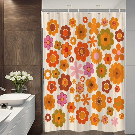 Watercolor floral fabric shower curtain set for bathroom decor hooks 72 ...