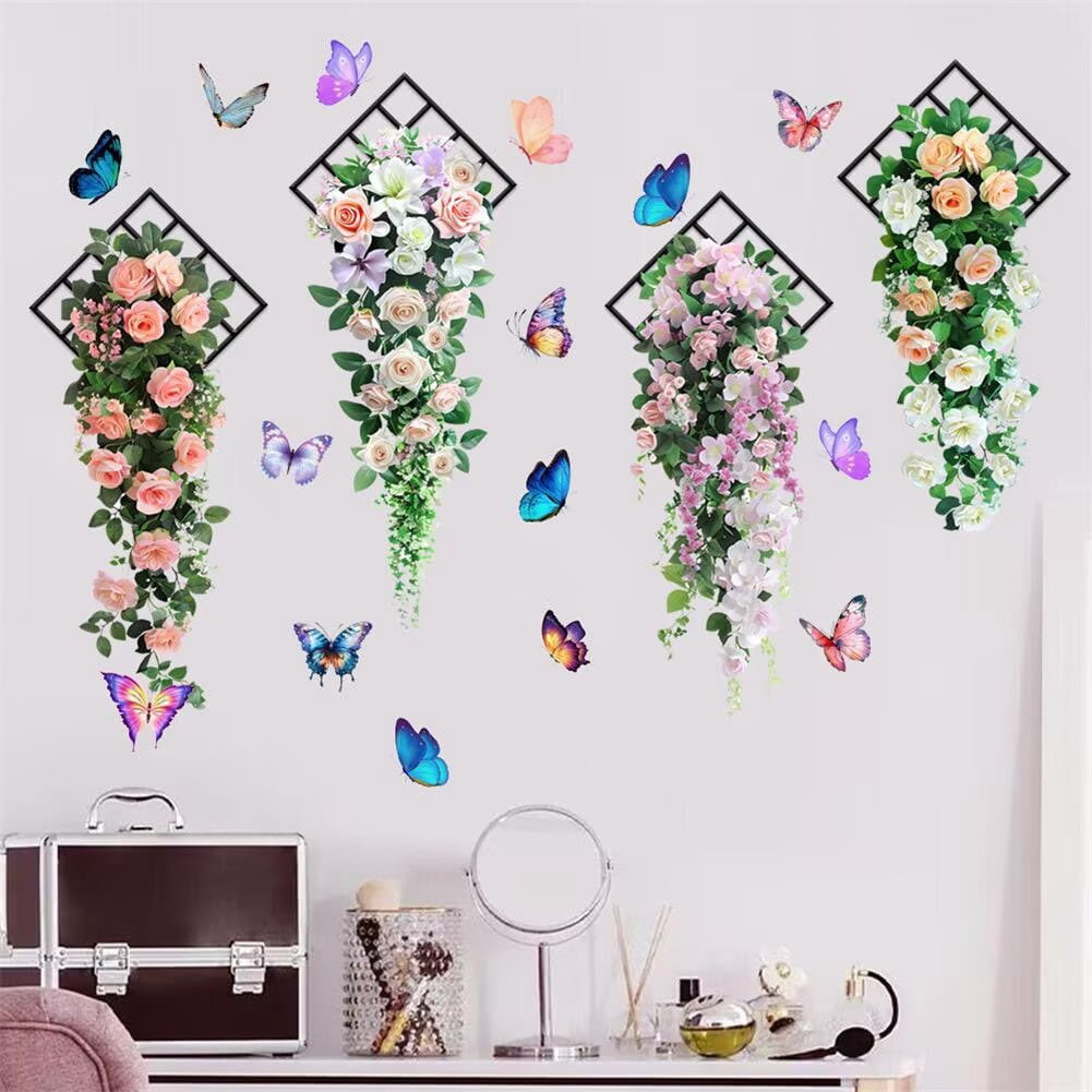 Watercolor flower and butterfly wall stickers, flower wall stickers ...