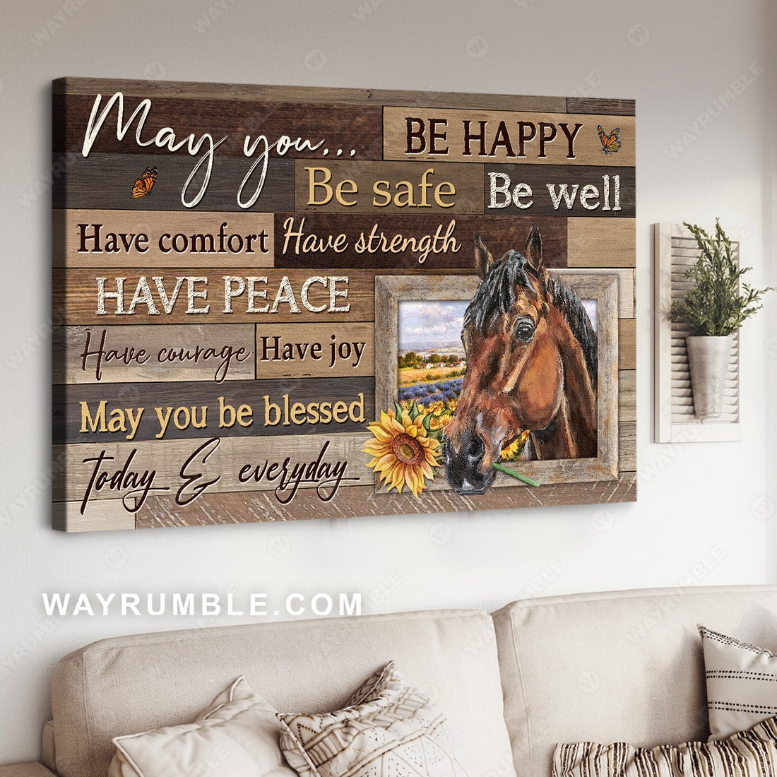 Watercolor horse, Sunflower, May you be blessed today and everyday ...