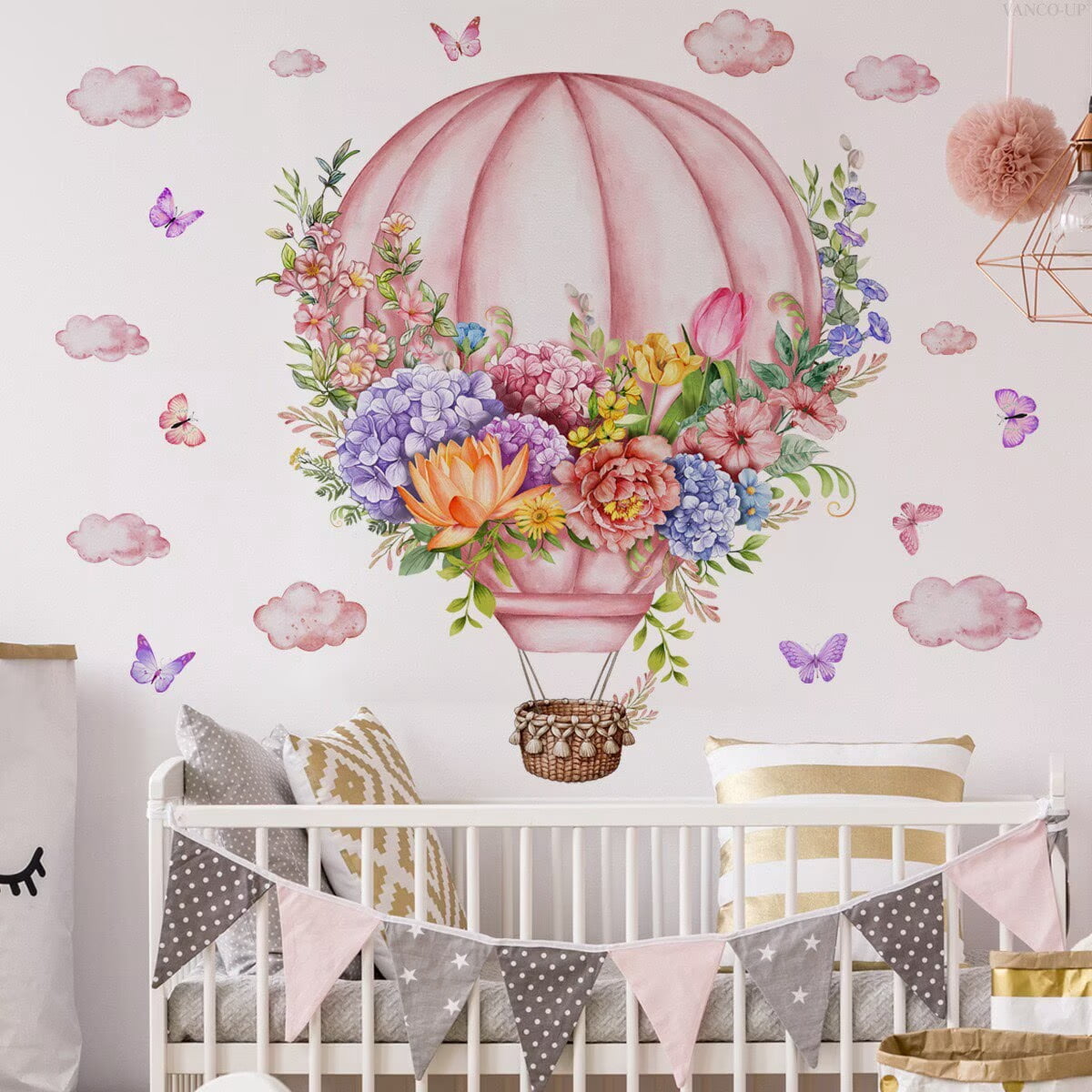 Watercolor hot air balloon decals, pink hot air balloon stickers ...
