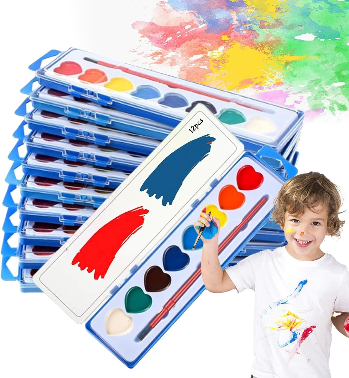 Watercolor paint set, heart Washable Water Color Paints with Paintbrush ...