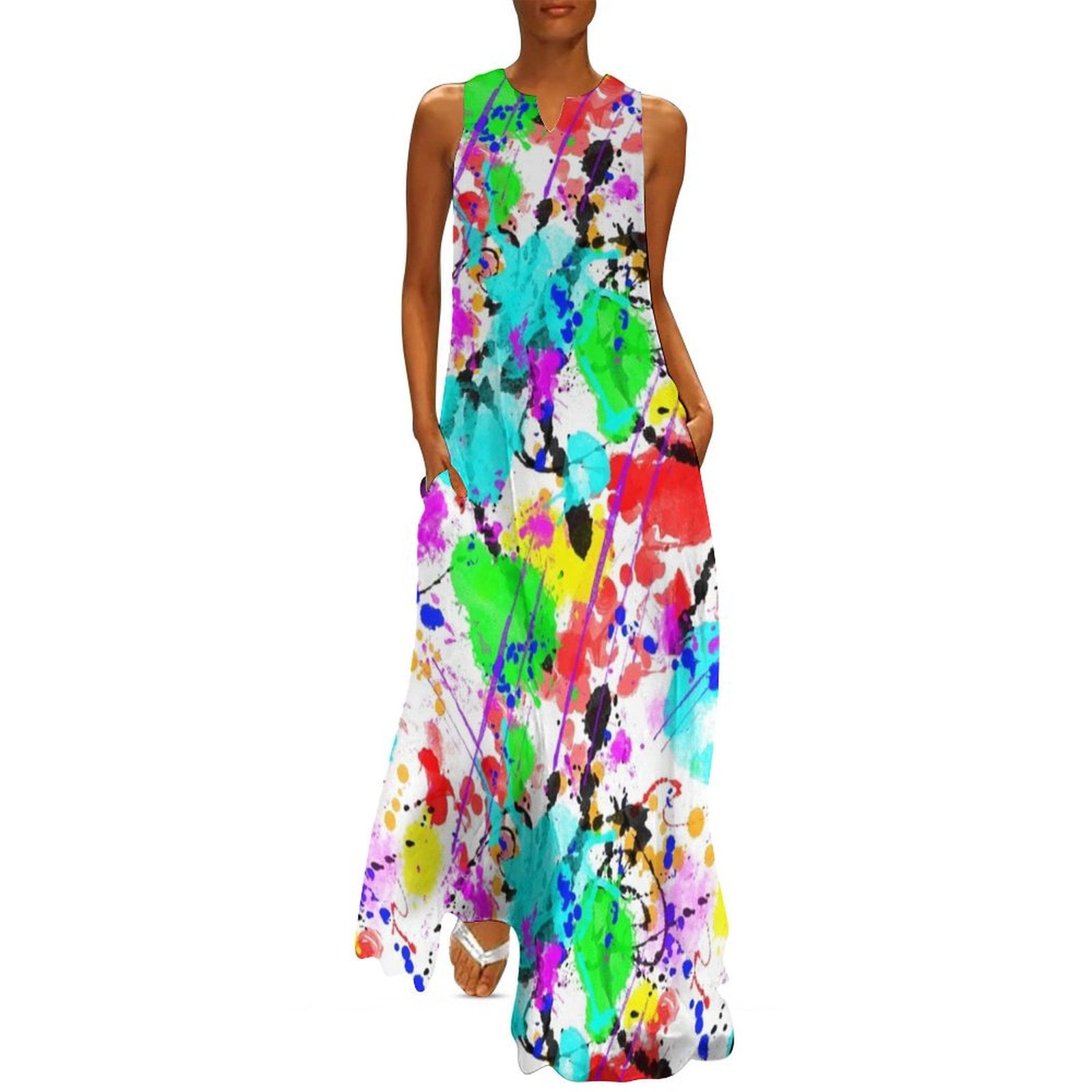 Watercolor splatter effect neon colors Long Dress summer dress women ...