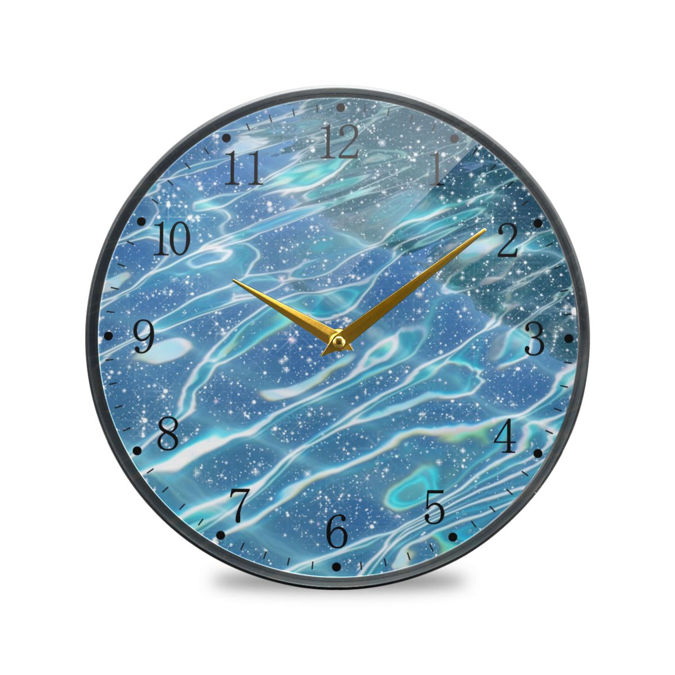 Watercolor with Blue Acrylic Wall Clocks Quiet Round Clock Battery ...