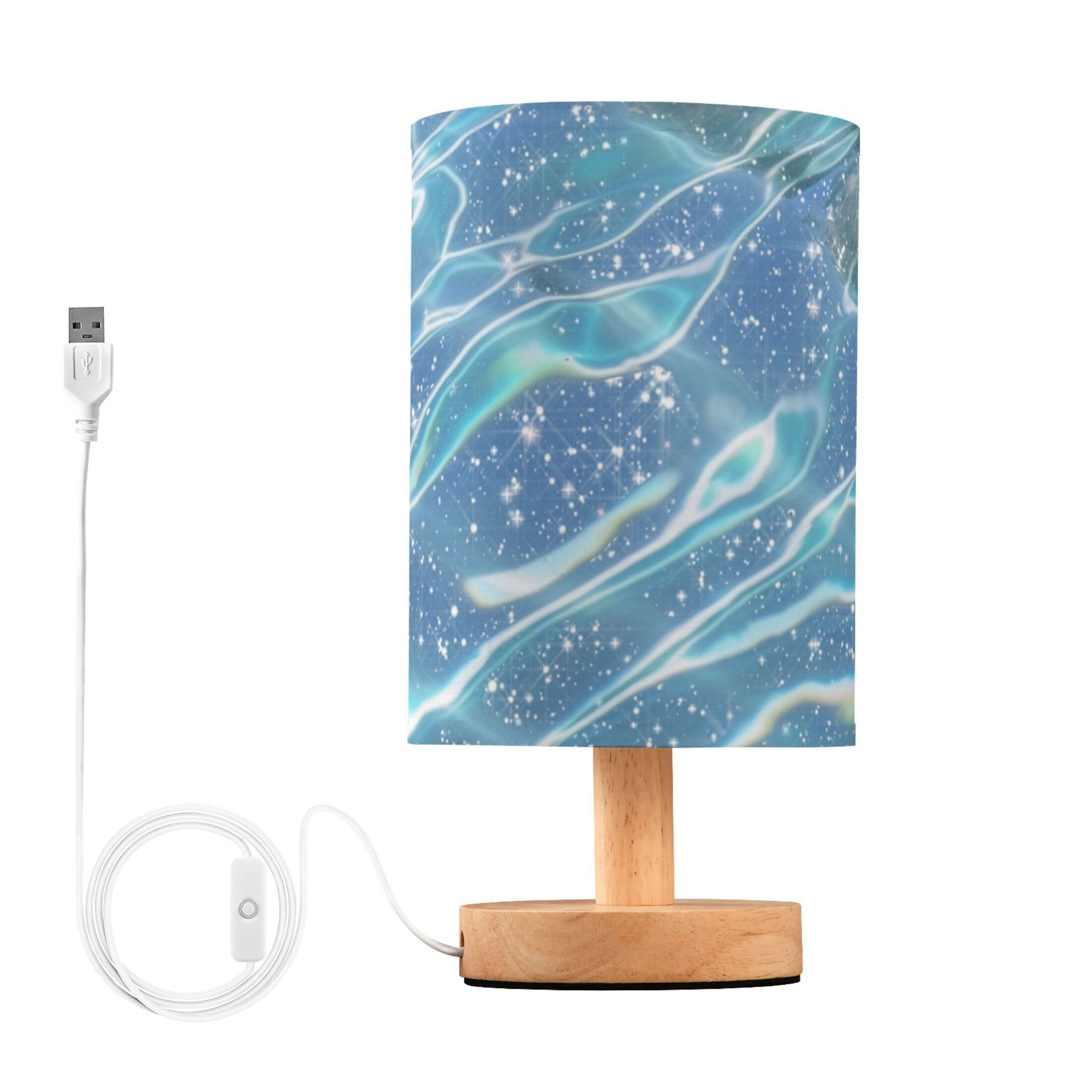Watercolor with Blue Bedside Table Lamp LED Warm Lights with USB ...