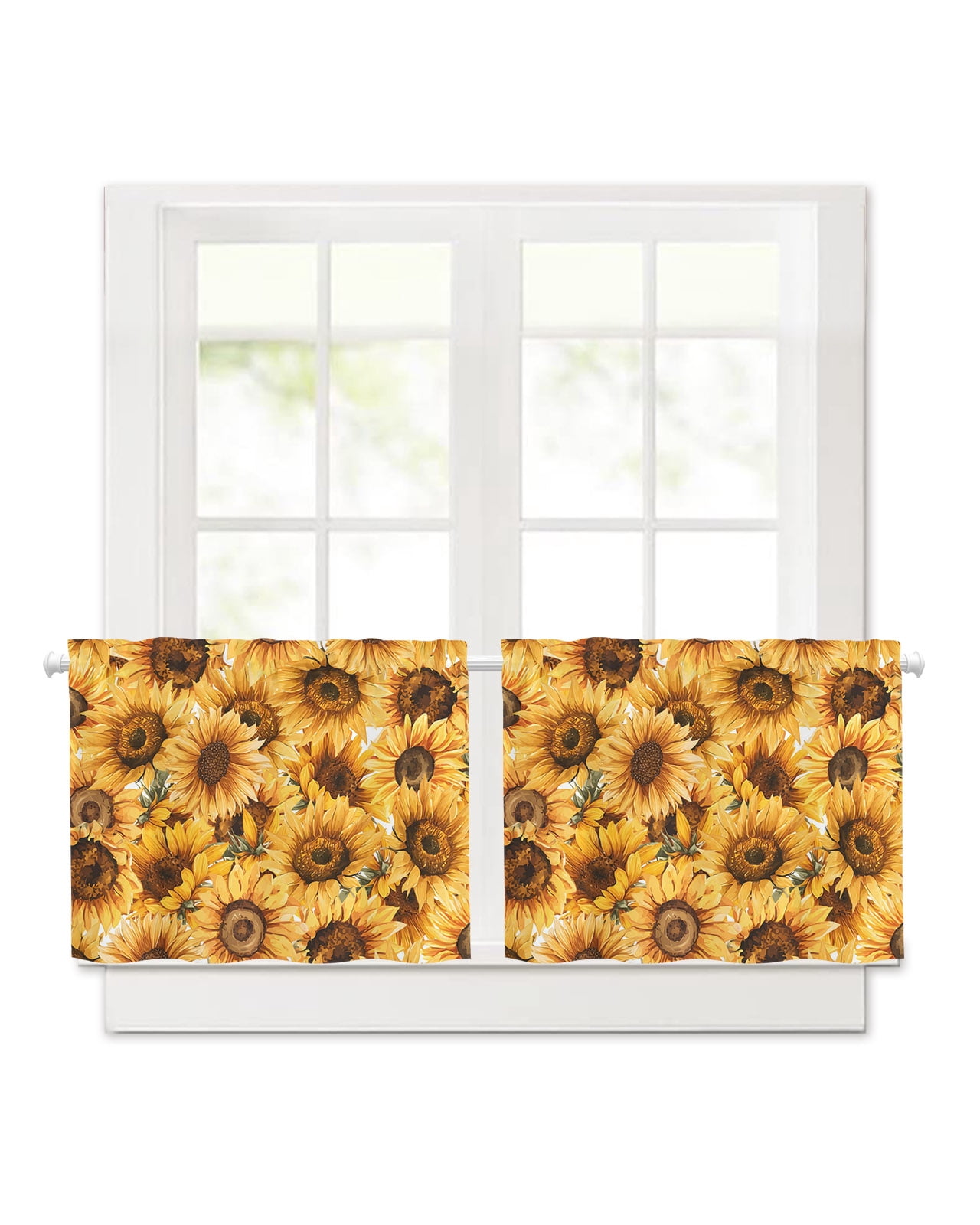 Watercolors Farm Sunflowers Short Blackout Curtains 24 Inch Long,Orange ...
