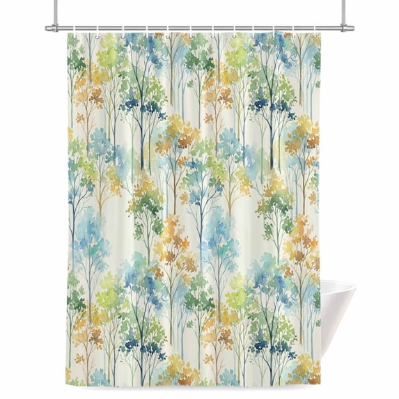 Watercolors Trees Shower Curtain, Color Leaf Abstract Retro Country ...