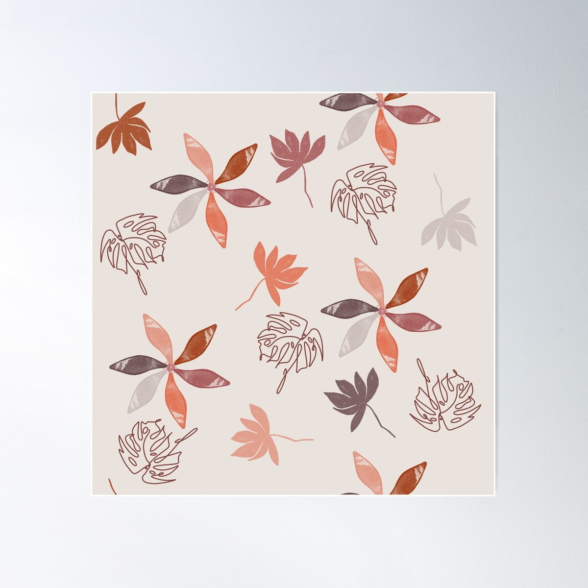 Watercolour Autumn Flower Tones Poster Wall Art, Modern Wall Decor For ...