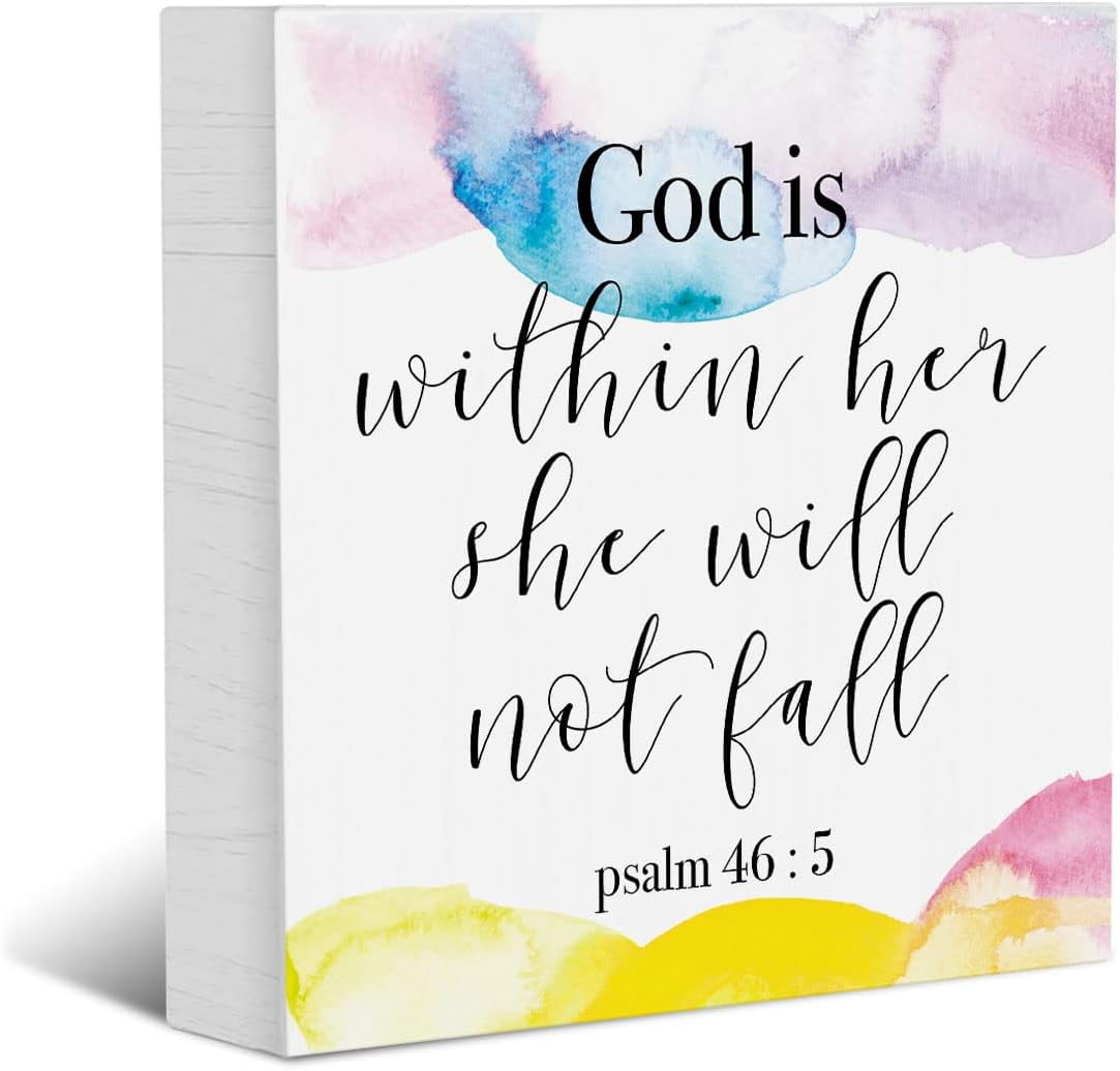 Watercolour Bible Verse Wood Box Sign, God is Within Her Psalm 46 : 5 ...